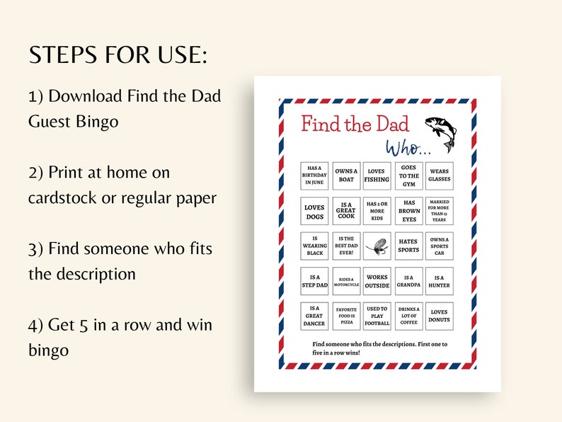 Find the Guest Bingo| Find the Dad Who| Father's Day Bingo| Father's ...