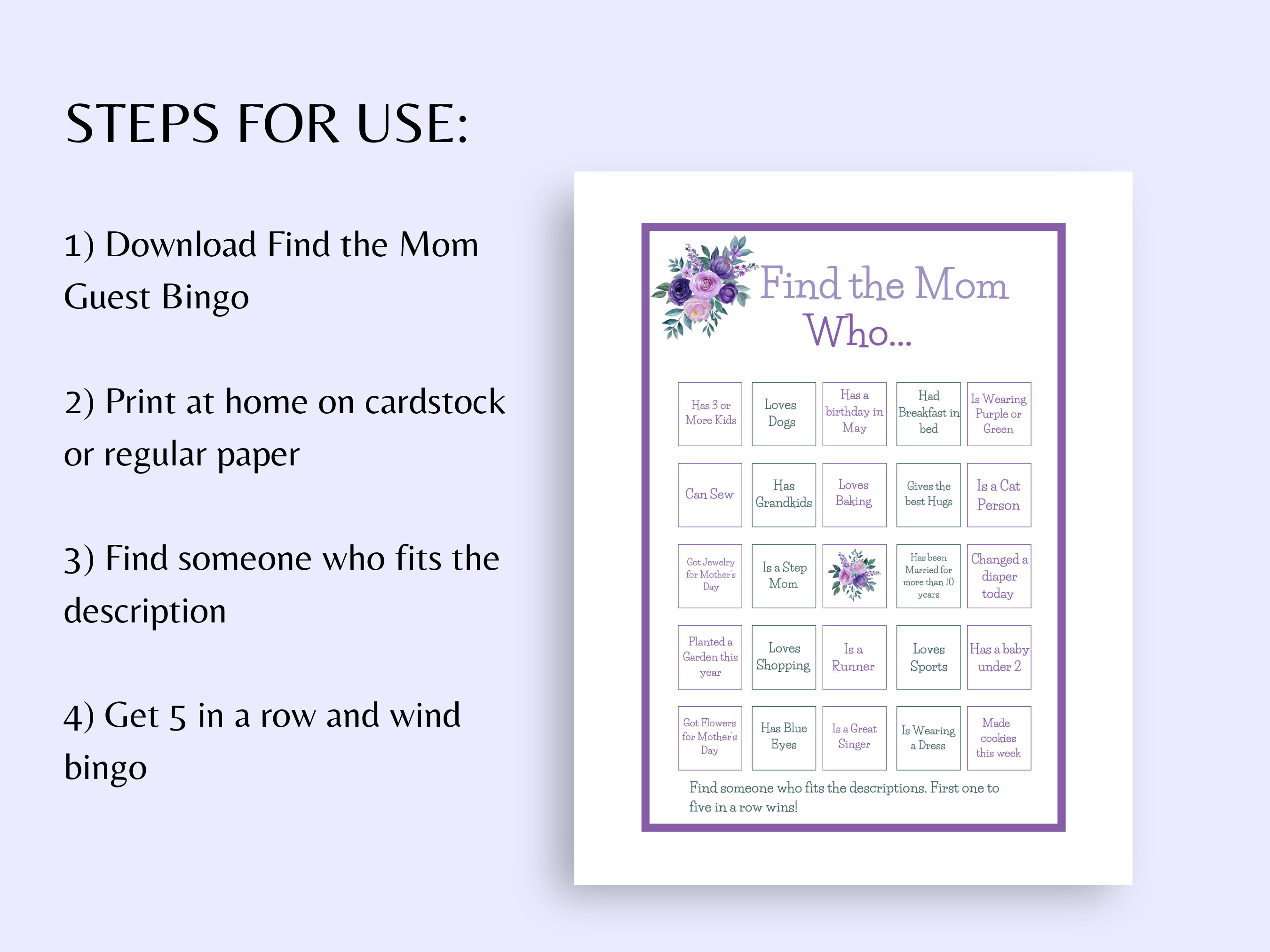 Find the Guest Bingo| Find the Mom Who Bingo| Mother's Day Bingo ...