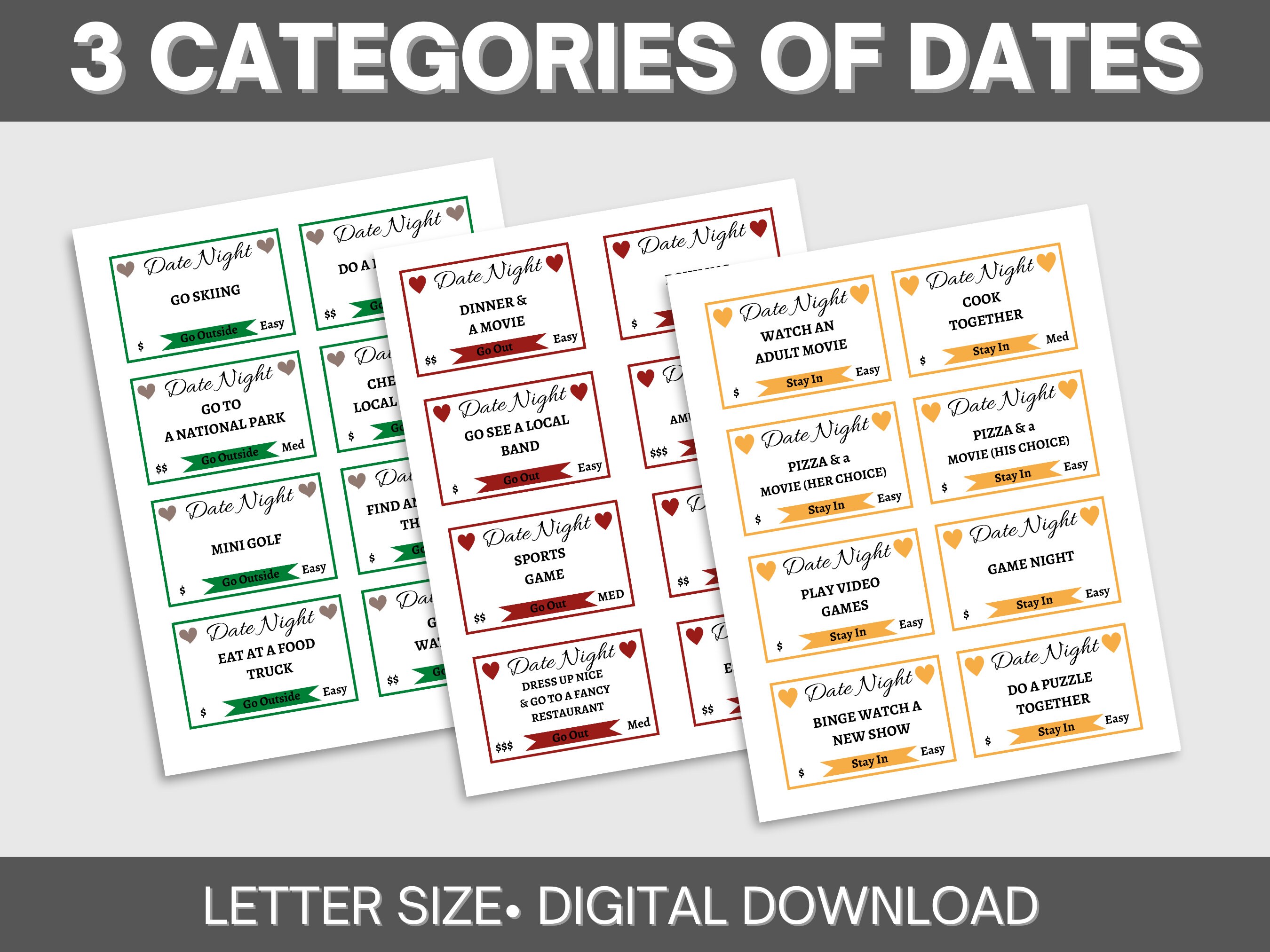 Date Night Cards Date Night Ideas Cards Anniversary Gift for Him 1 Year Date Night Jar Printable ...