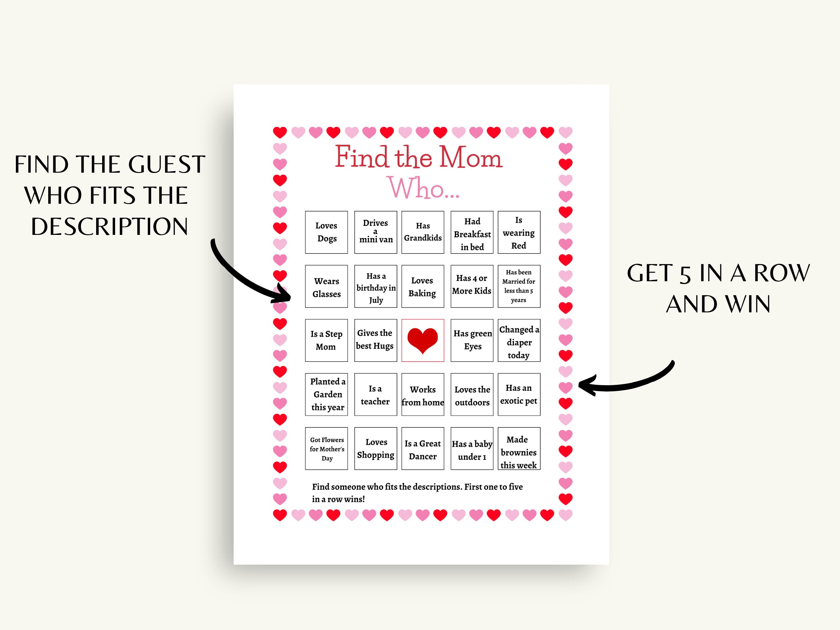 Find the Guest Bingo| Find the Mom Who Bingo| Mother's Day Bingo ...