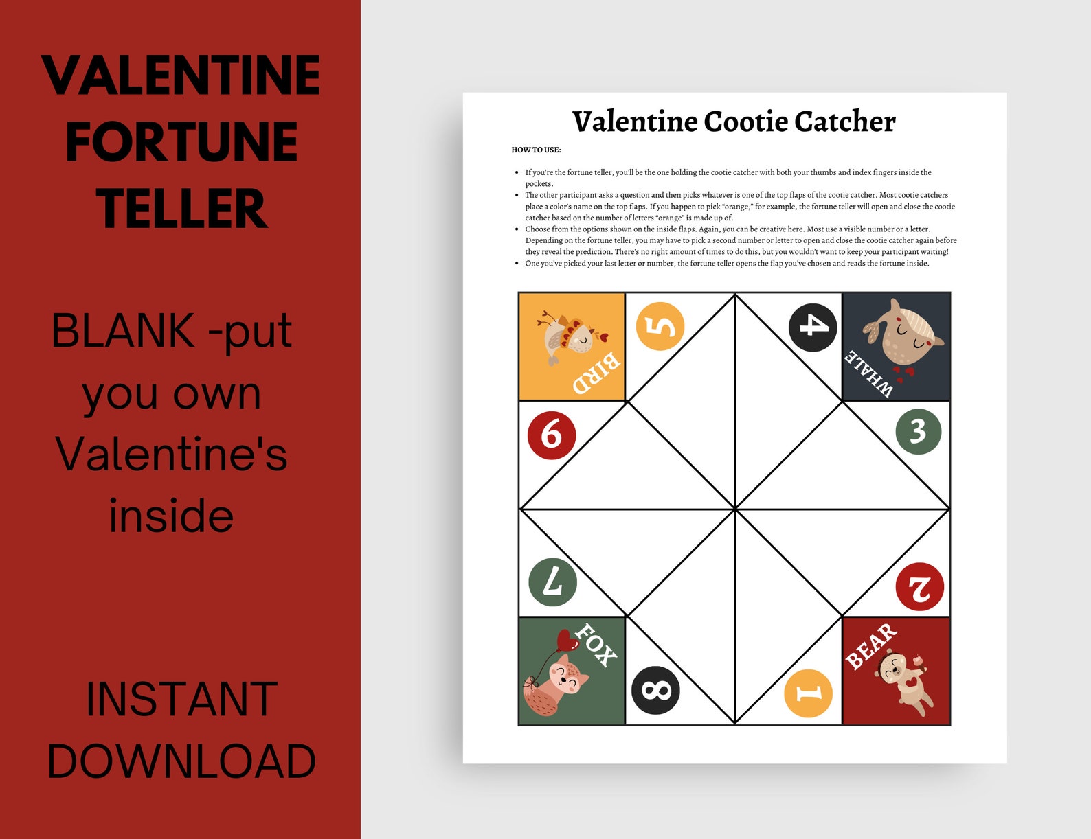 Valentine Cootie Catcherfortune Teller Cute Animal Classroom Valentine ...