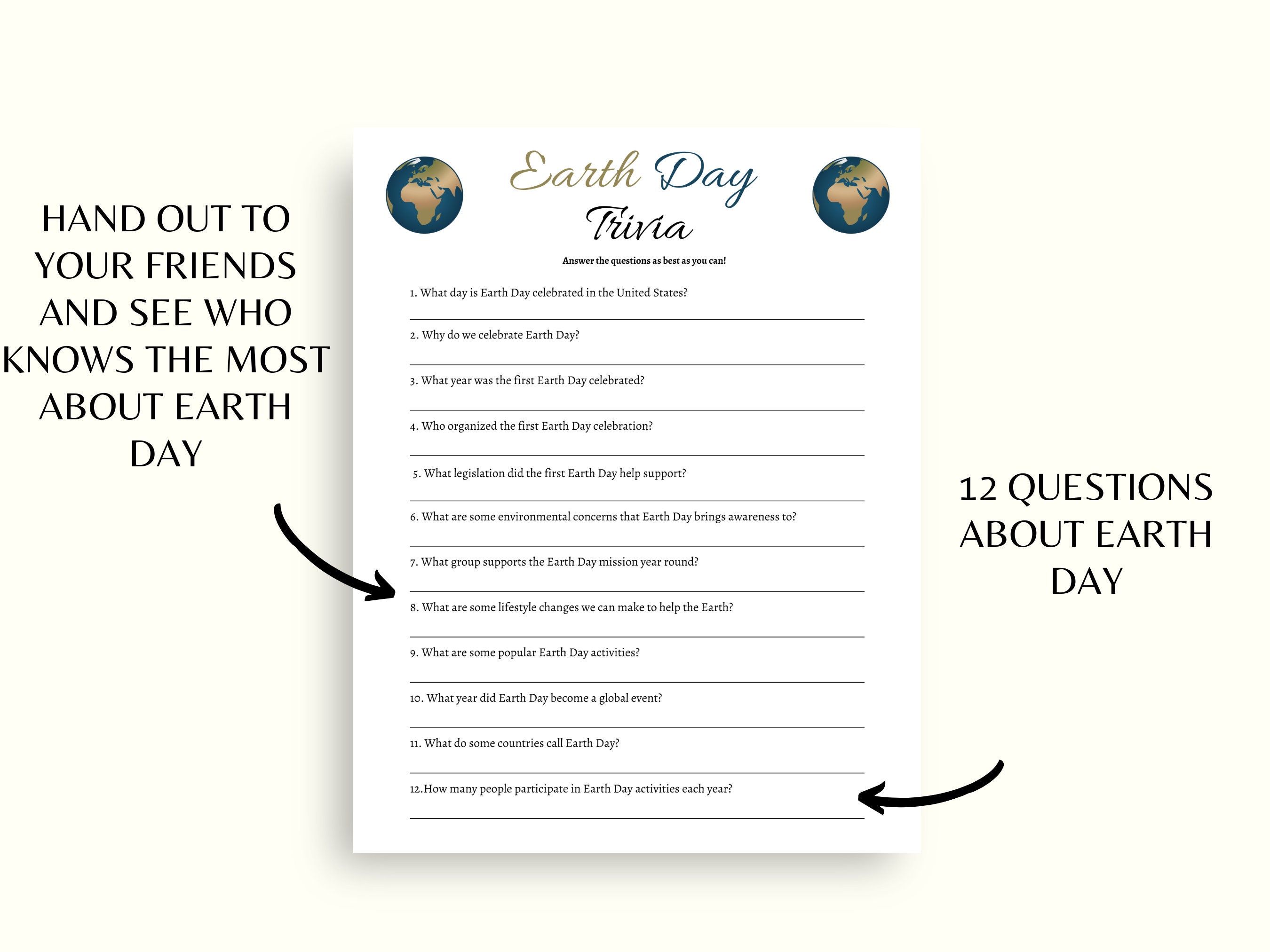 Earth Day Activities| Earth Day Trivia Game| Earth Day Trivia Printable ...