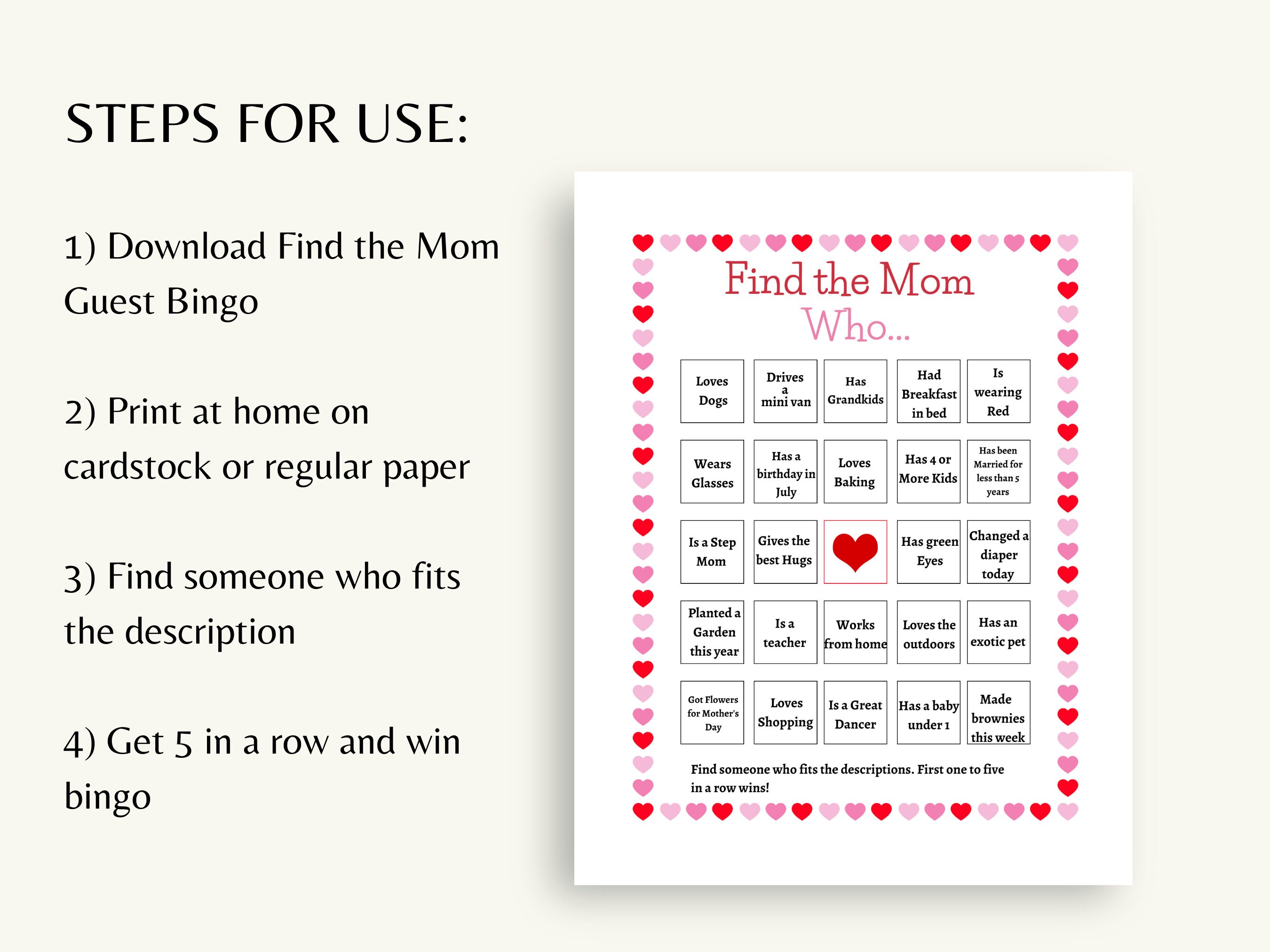 Find the Guest Bingo| Find the Mom Who Bingo| Mother's Day Bingo ...