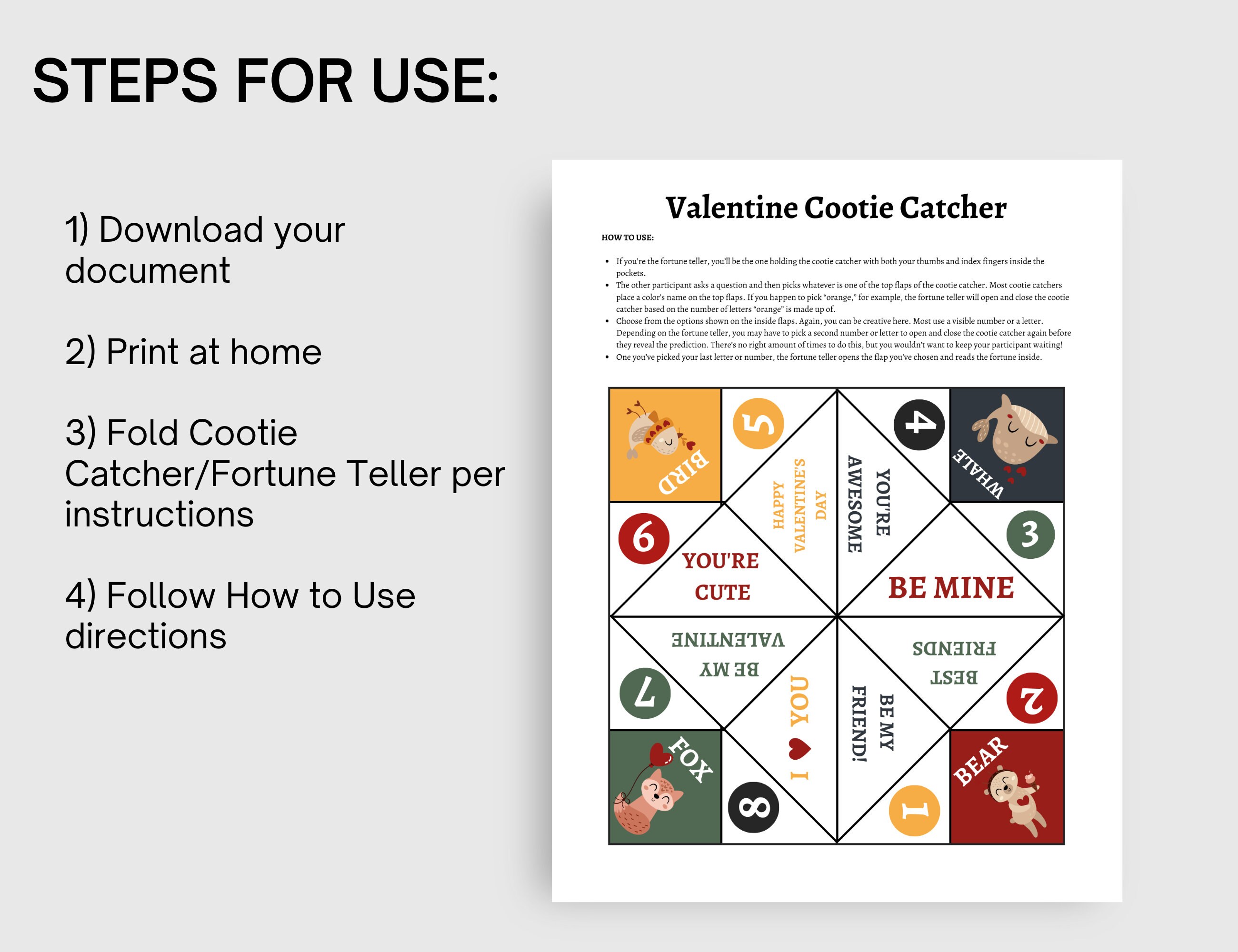 Valentine Cootie Catcherfortune Teller Cute Animal Classroom Valentine ...