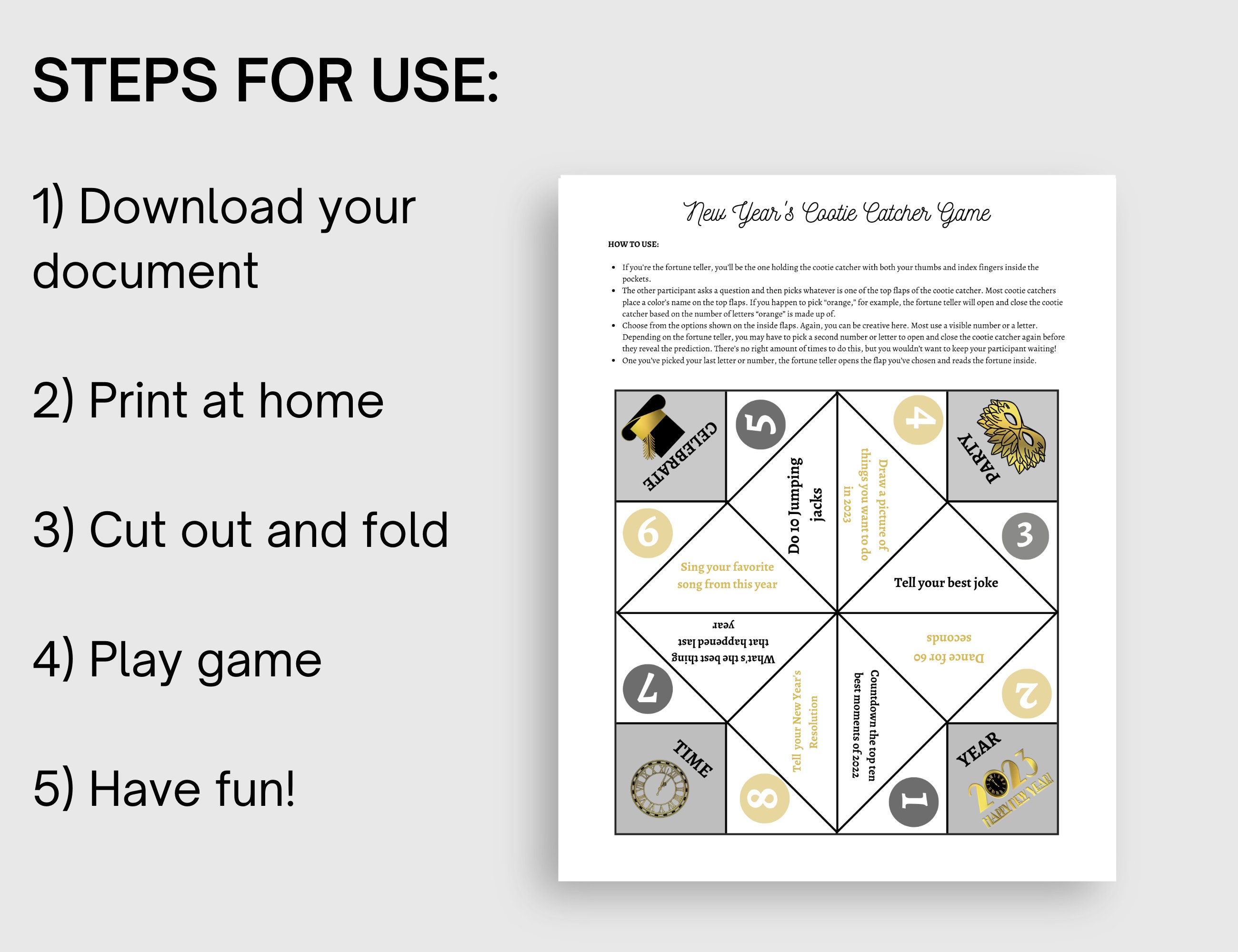 New Year's Eve Cootie Catcher Game | Printable Game for Kids| New Year ...