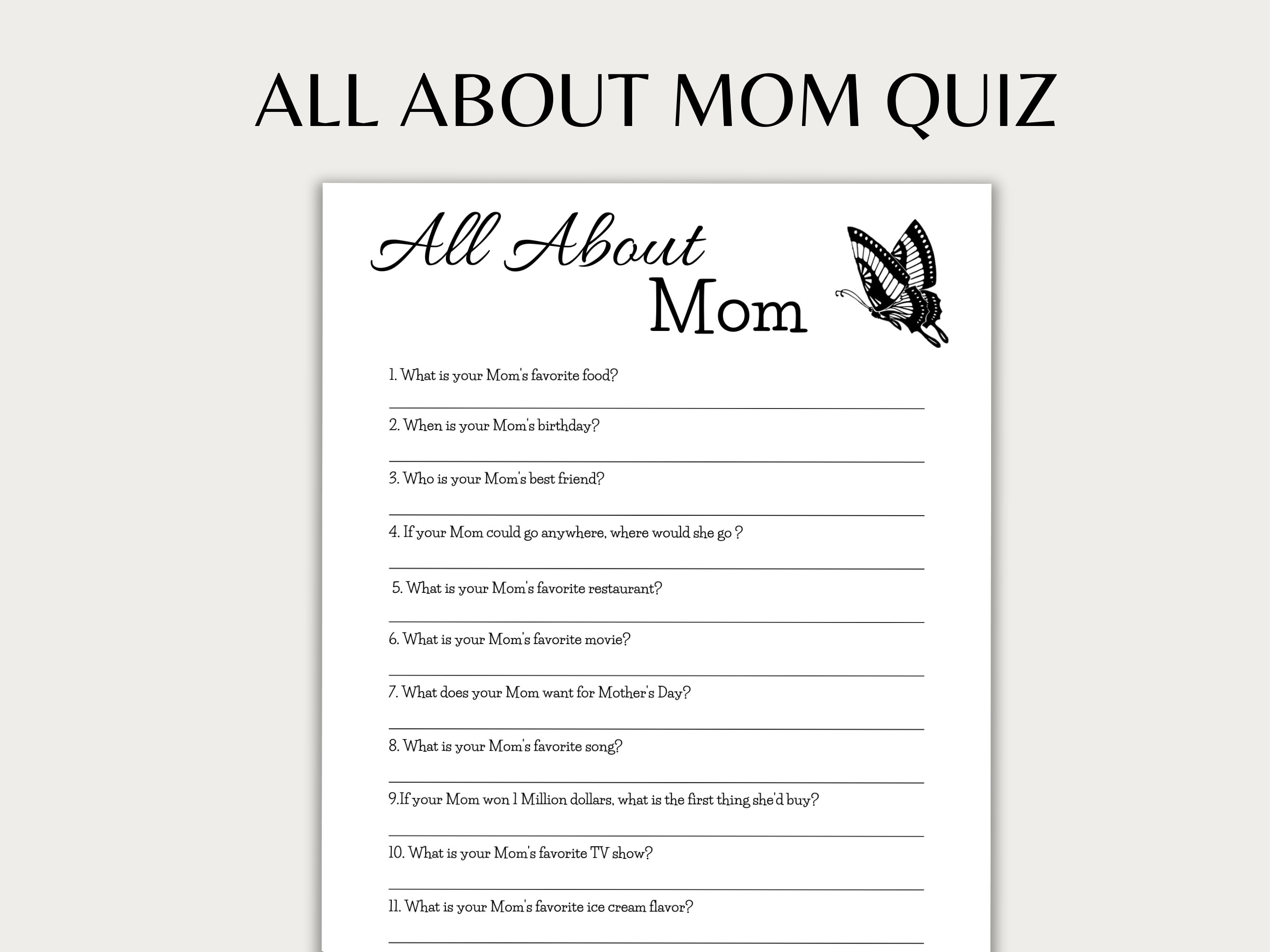 Mother's Day Trivia All About Mom Quiz Mother's Day Game for Families ...
