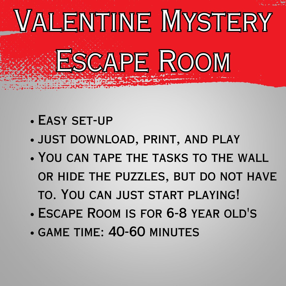 Valentine Mystery Escape Room for 6-8-year-olds | Valentine Escape Room ...