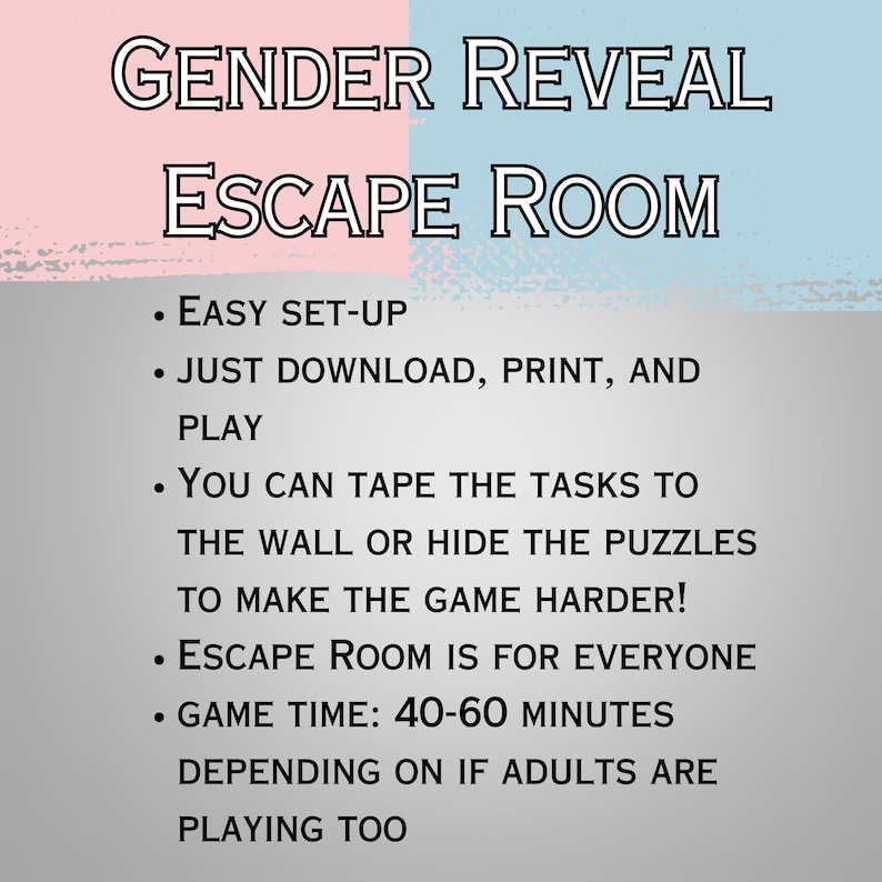 Gender Reveal Escape Room Printable Escape Room for Kids Gender Reveal ...