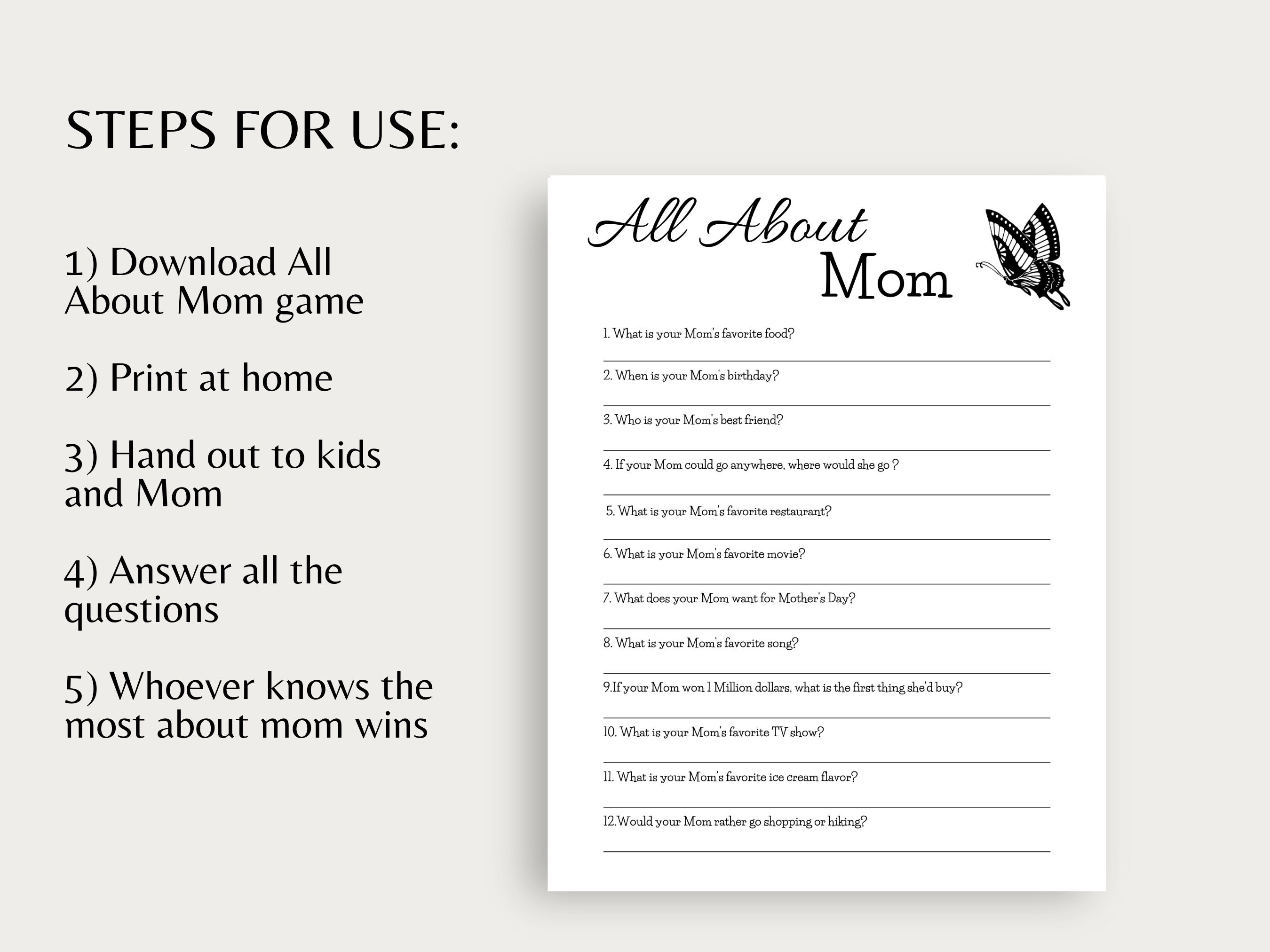 Mother's Day Trivia All About Mom Quiz Mother's Day Game for Families ...