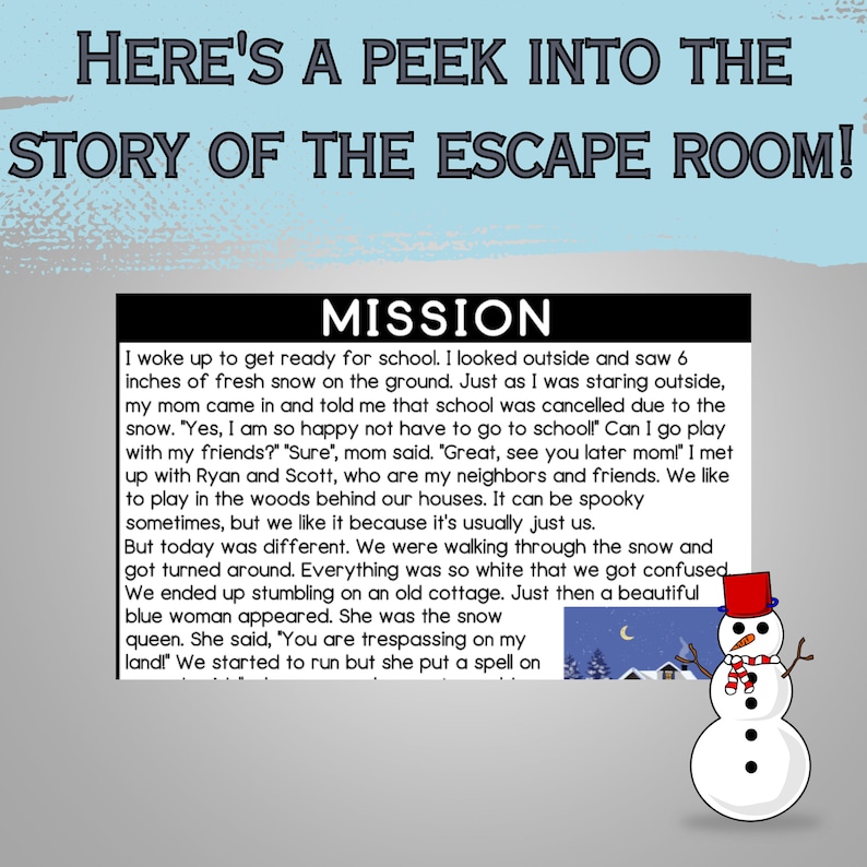 Snow Day Escape Room for Kids| Escape Room PDF| Escape Room Kit| Snow ...
