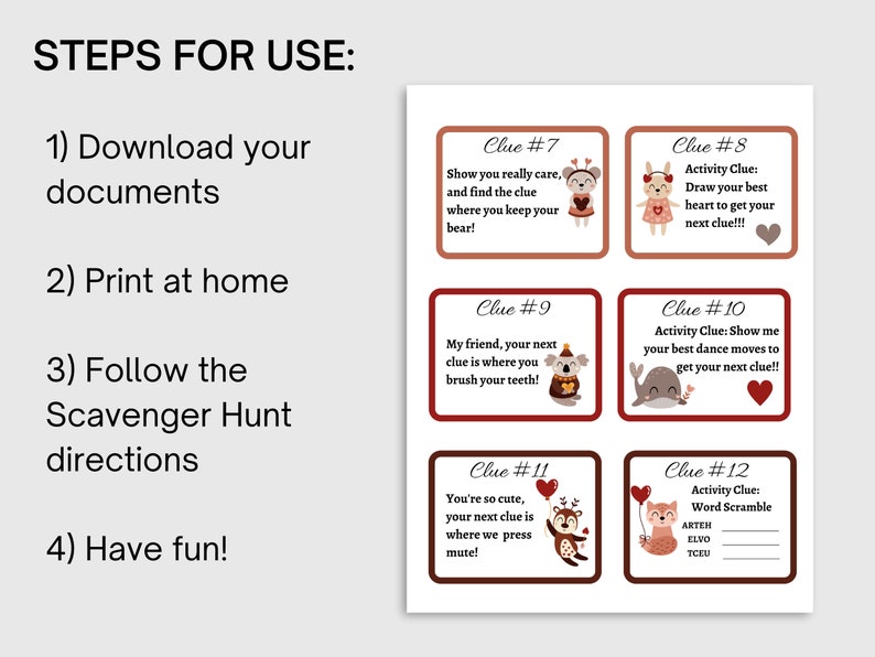 Valentine Scavenger Hunt Kid Valentine Treasure Hunt for Kids Fun ...