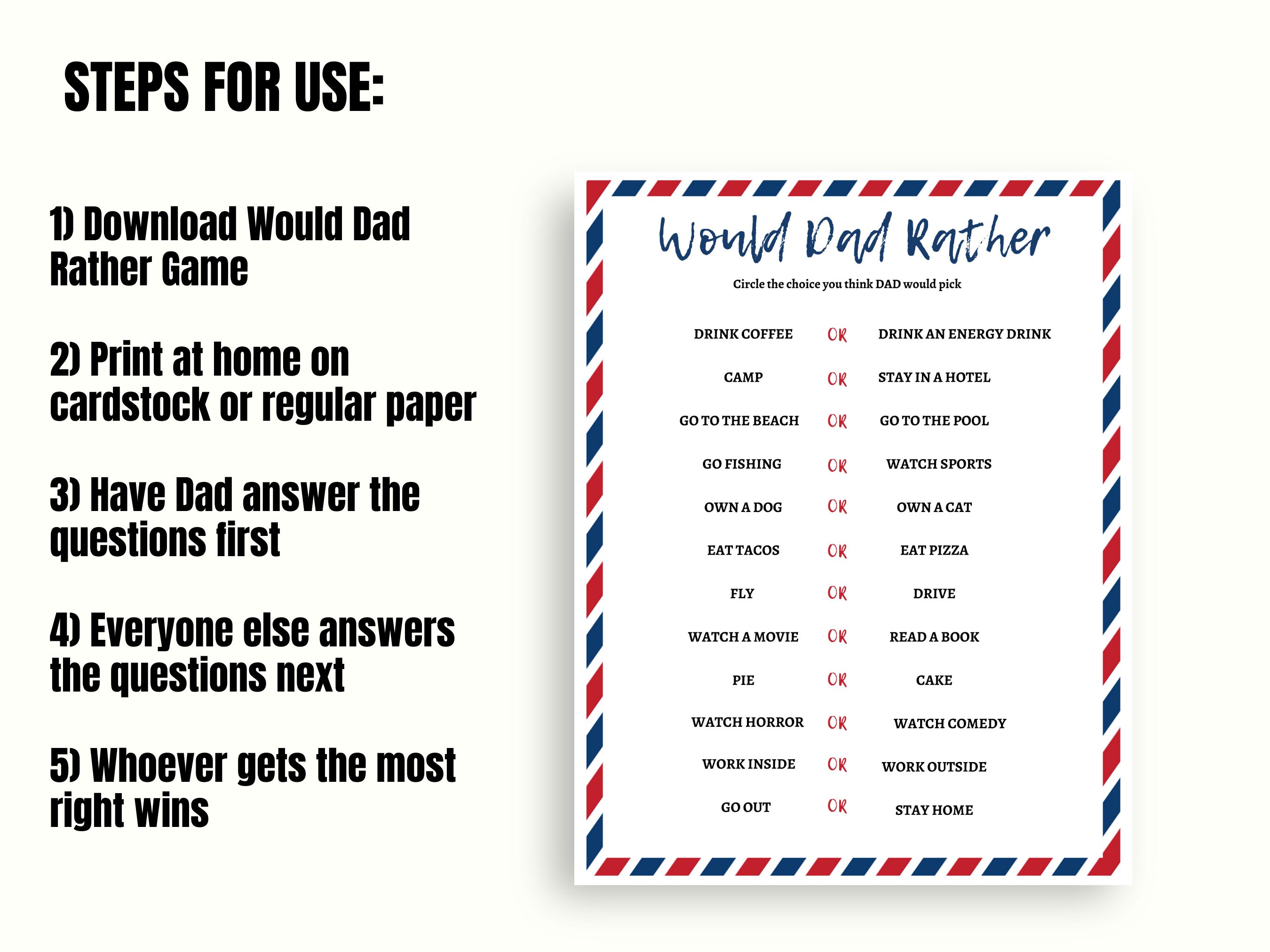 Would He Rather Game| Would Dad Rather Game| Father's Day Game ...