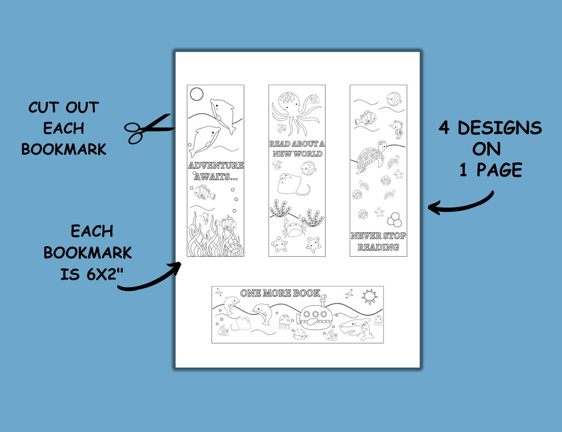 Color Your Own Bookmarks| Ocean Animal Bookmarks Printable| Cute Animal ...