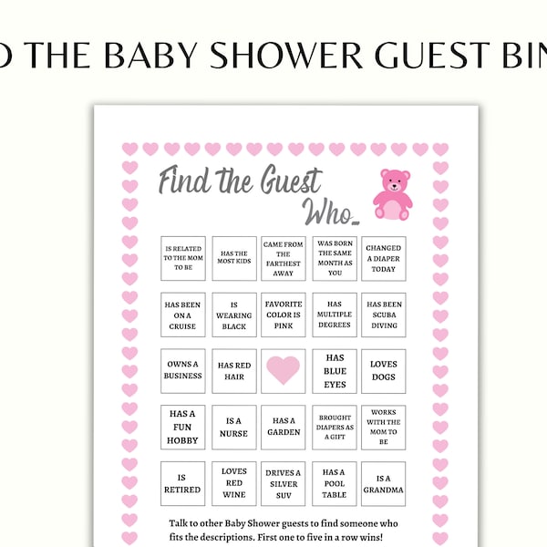 Find the Guest Baby Shower Bingo - Etsy