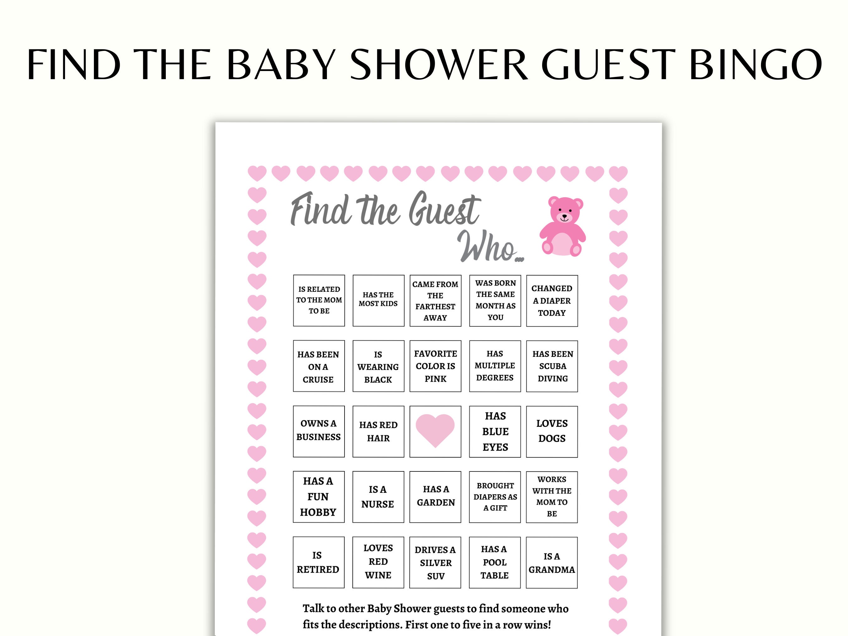 Find the Guest Bingo Find the Guest Baby Shower Game Baby Shower Find ...