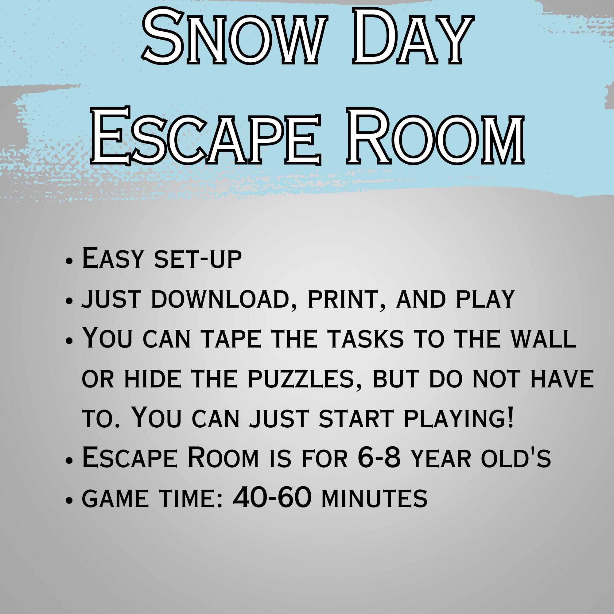 Snow Day Escape Room for Kids| Escape Room PDF| Escape Room Kit| Snow ...