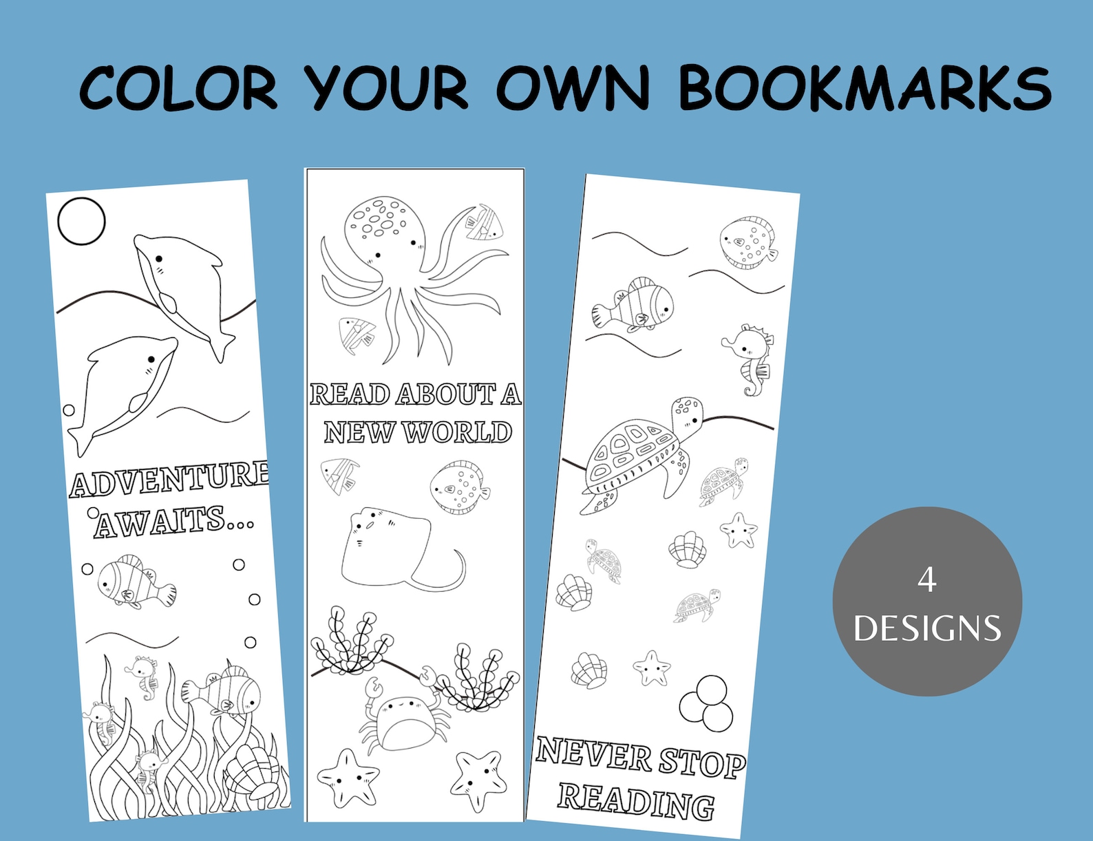 Color Your Own Bookmarks| Ocean Animal Bookmarks Printable| Cute Animal ...