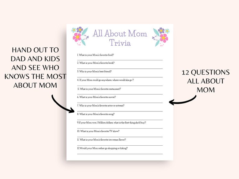 Mother's Day Trivia| All About Mom Quiz| Mother's Day Game for Families ...