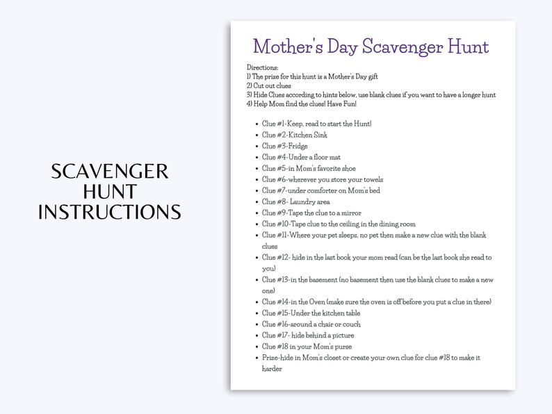 Mother's Day Scavenger Hunt| Mother's Day Game Printable| Mother's Day ...