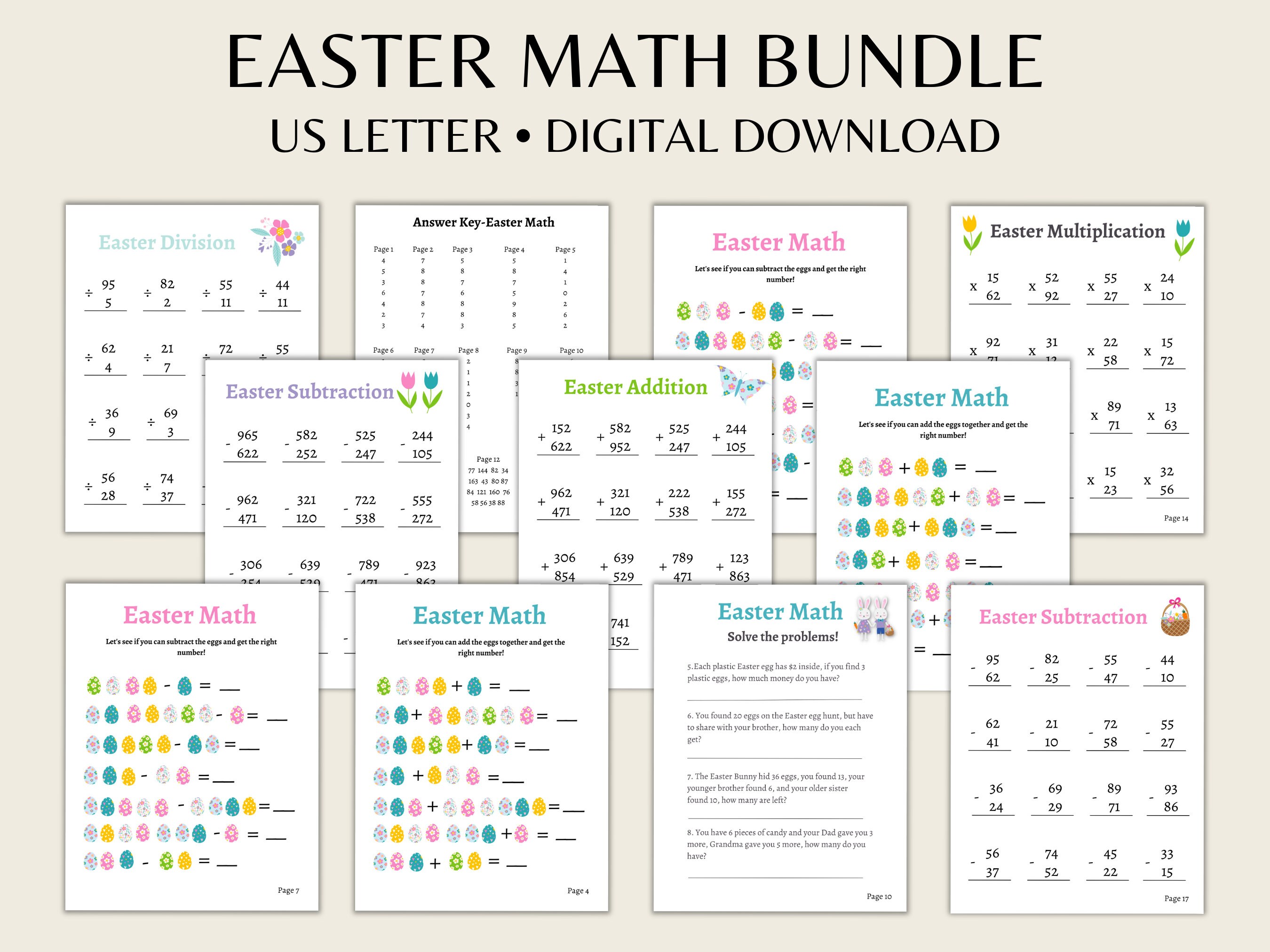 Easter Math Easter Math Worksheets for 5K to 2nd Grade Math Challenge ...