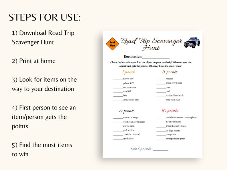 Road Trip Scavenger Hunt Road Trip Games Printable Kids Games Road Trip ...