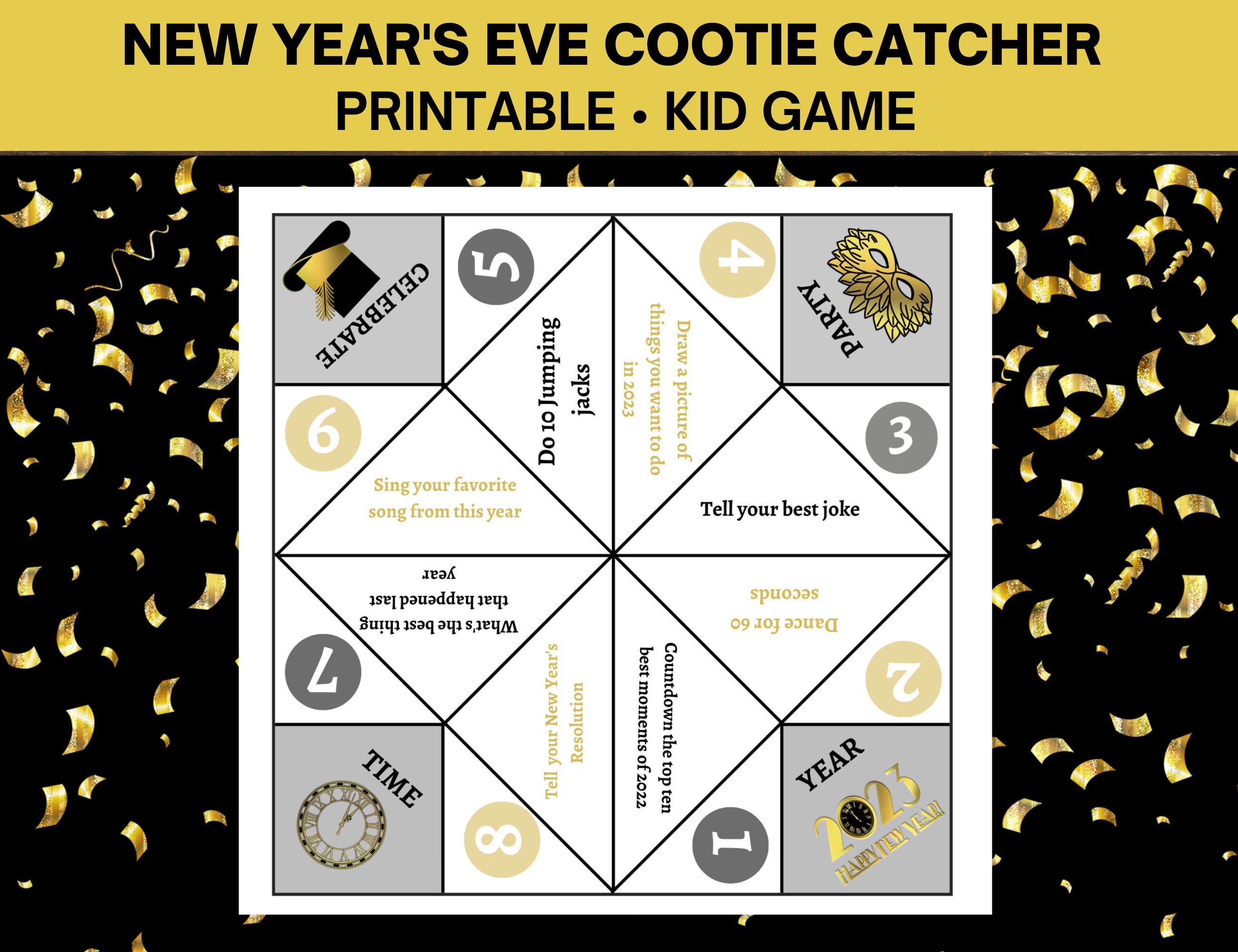 New Year's Eve Cootie Catcher Game | Printable Game for Kids| New Year ...