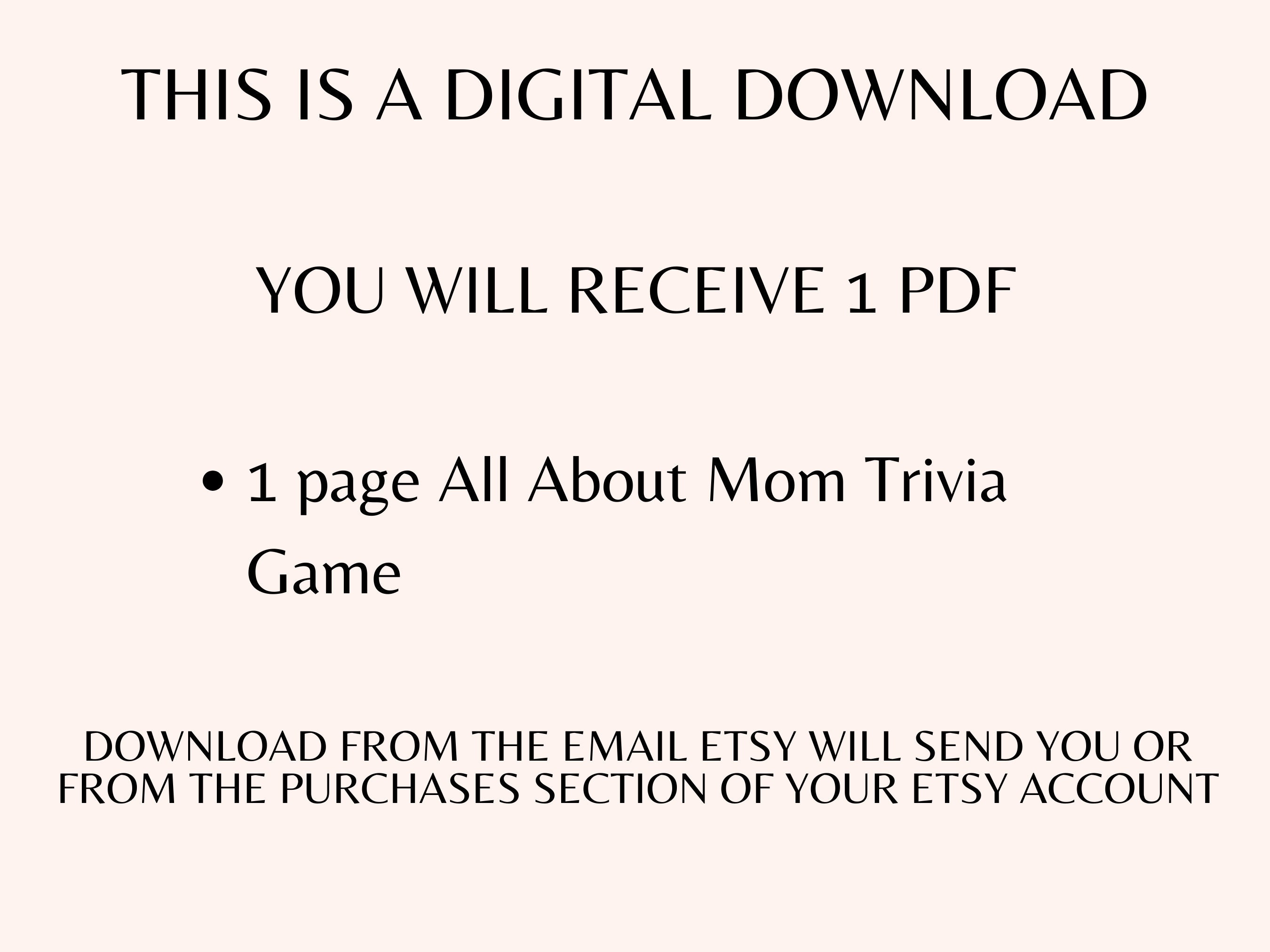 Mother's Day Trivia All About Mom Quiz Mother's Day Game for Families ...