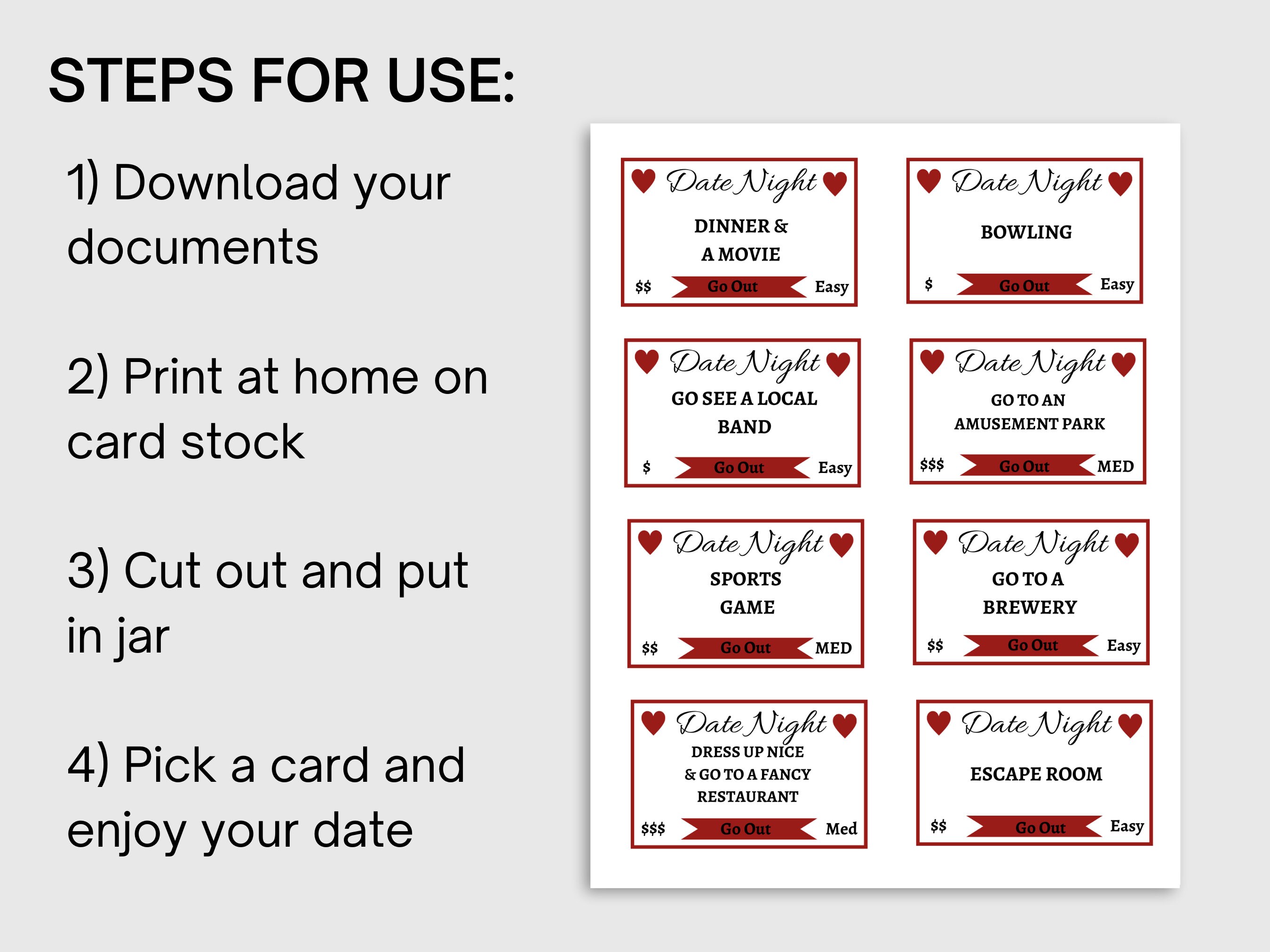 Date Night Cards Date Night Ideas Cards Anniversary Gift for Him 1 Year ...