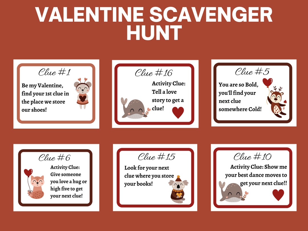 Valentine Scavenger Hunt Kid| Valentine Treasure Hunt for Kids| Fun ...