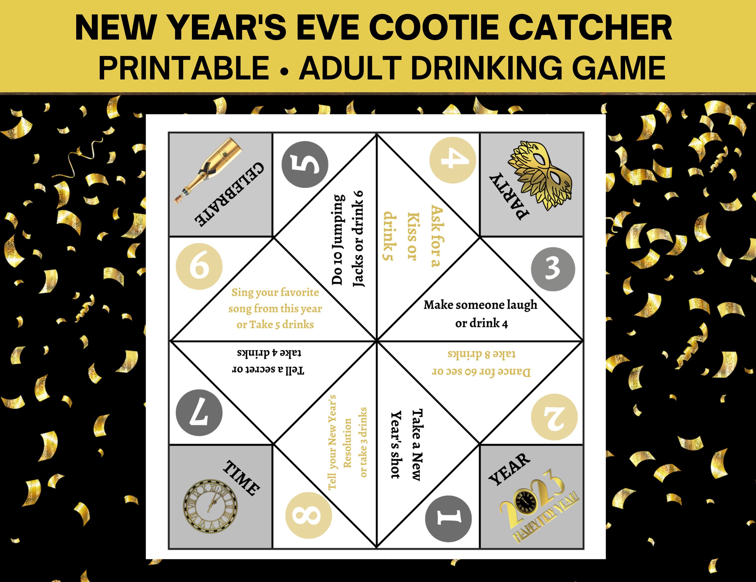Printable New Year's Eve Drinking Game New Year's Eve Cootie Catcher ...