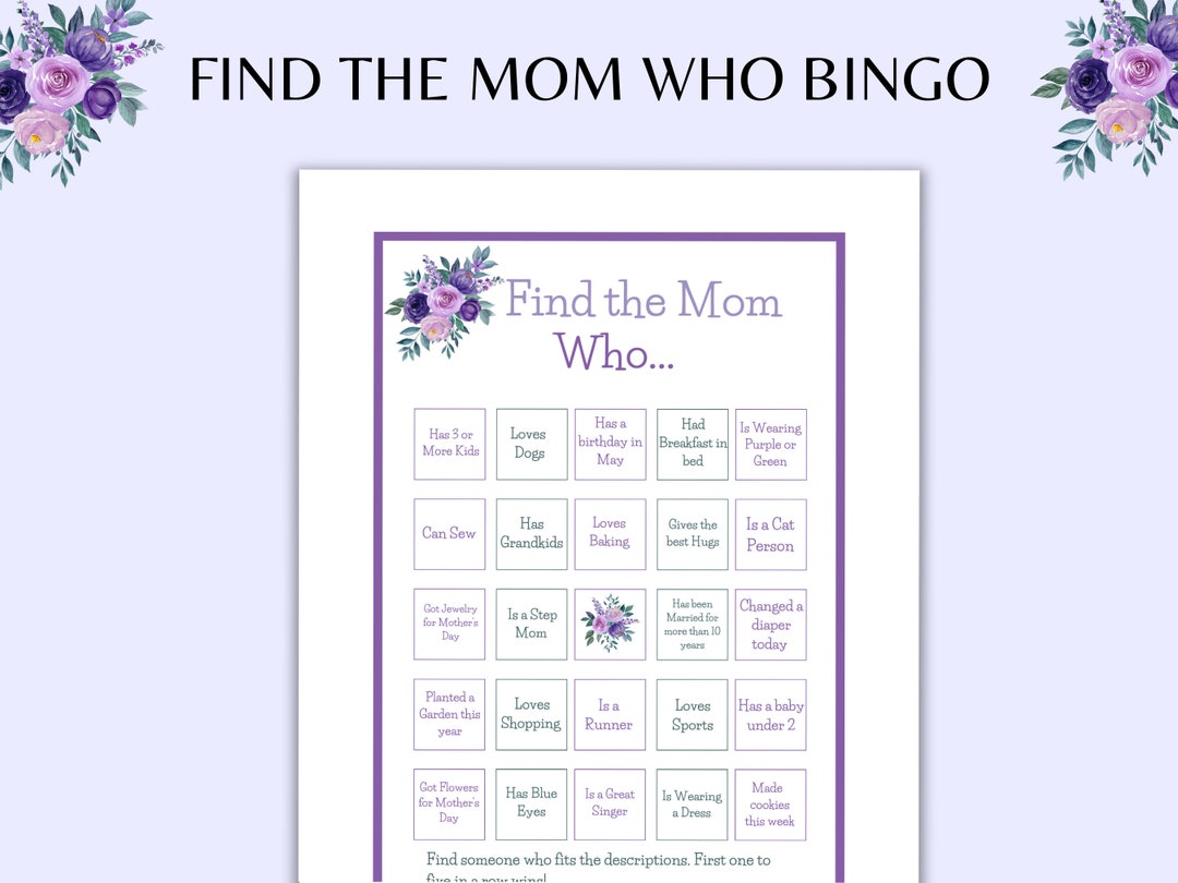 Find the Guest Bingo| Find the Mom Who Bingo| Mother's Day Bingo ...