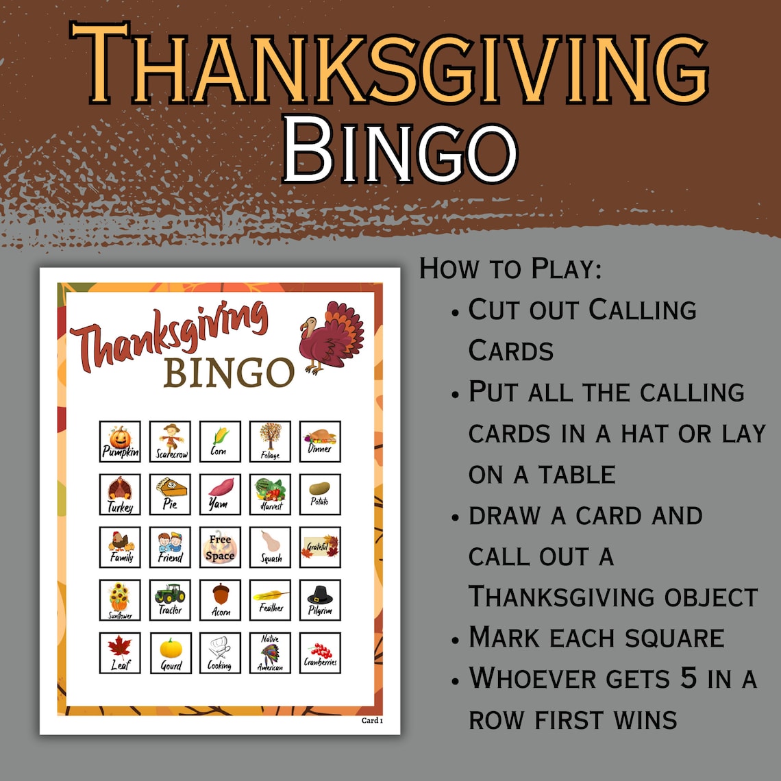Thanksgiving Bingo Fall Bingo Printable Thanksgiving Games for Adults ...
