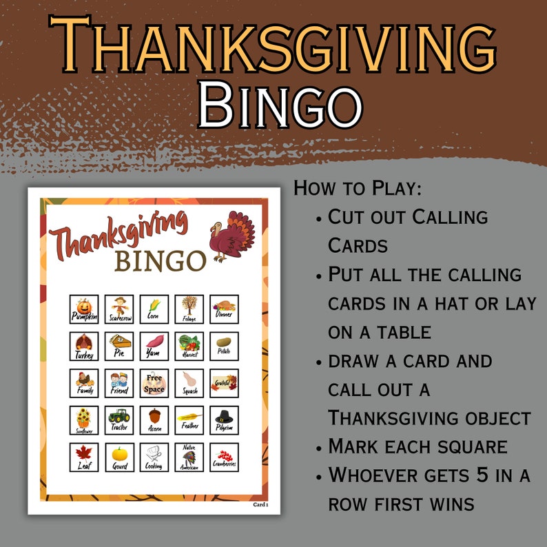 Thanksgiving Bingo Fall Bingo Printable Thanksgiving Games for Adults ...