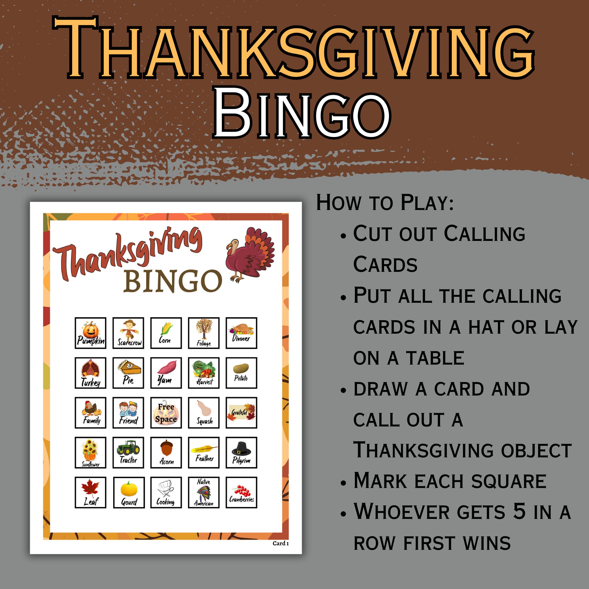 Thanksgiving Bingo Fall Bingo Printable Thanksgiving Games for Adults ...