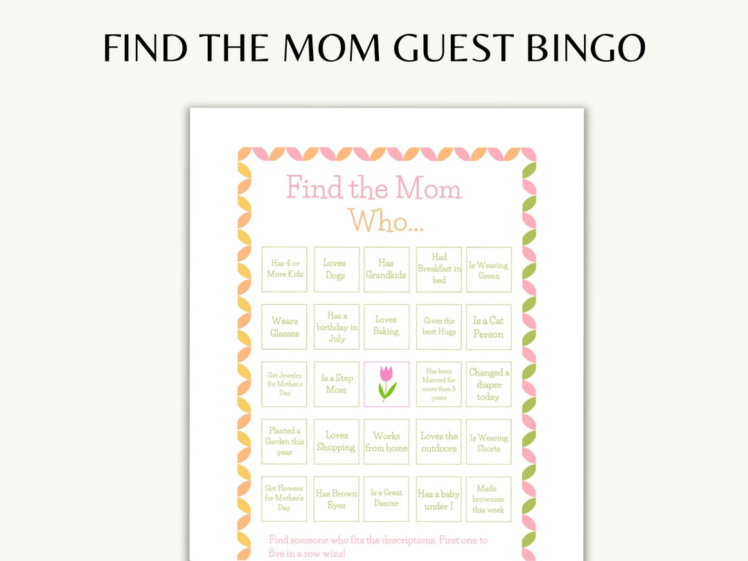 Find the Guest Bingo Find the Mom Who Bingo Mother's Day Bingo Mother's ...