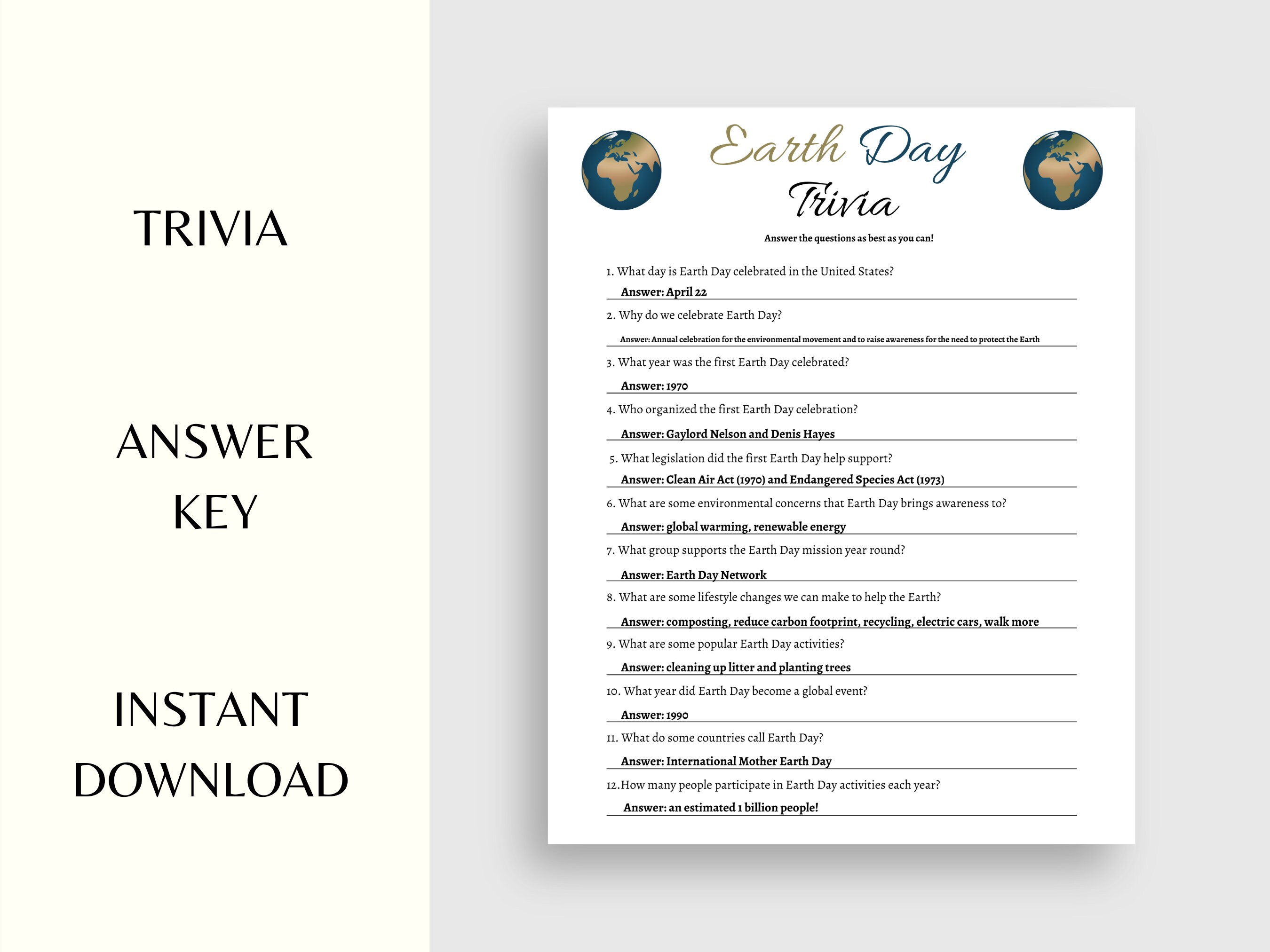 Earth Day Activities| Earth Day Trivia Game| Earth Day Trivia Printable ...