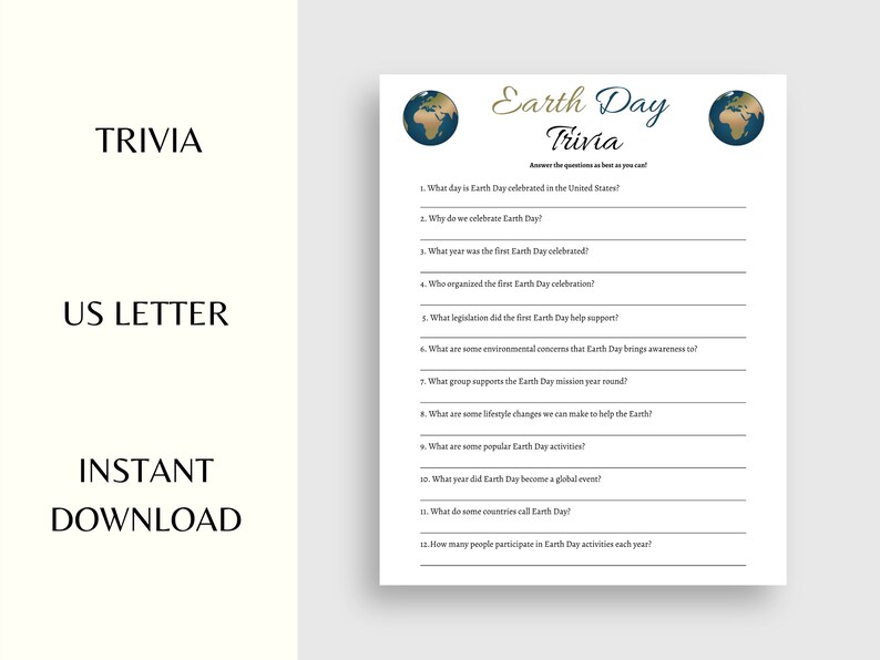Earth Day Activities| Earth Day Trivia Game| Earth Day Trivia Printable ...