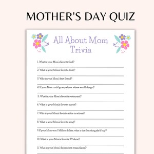 Mother's Day Trivia| All About Mom Quiz| Mother's Day Game for Families ...