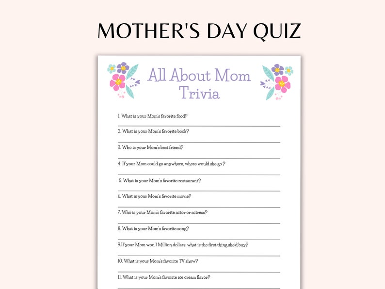 Mother's Day Trivia| All About Mom Quiz| Mother's Day Game for Families ...