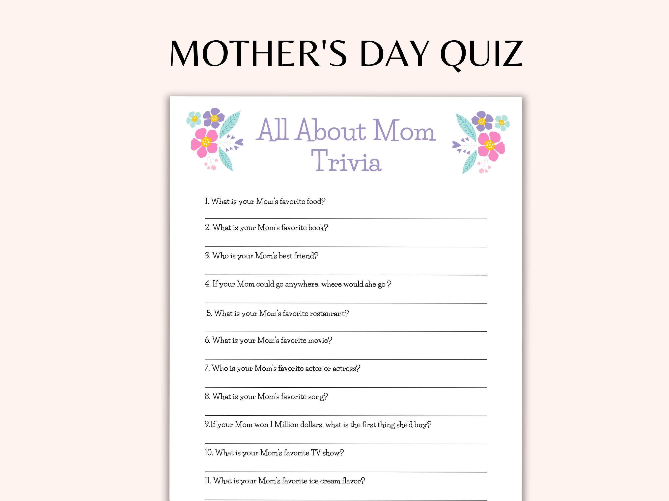 Mother's Day Trivia All About Mom Quiz Mother's Day Game for Families ...