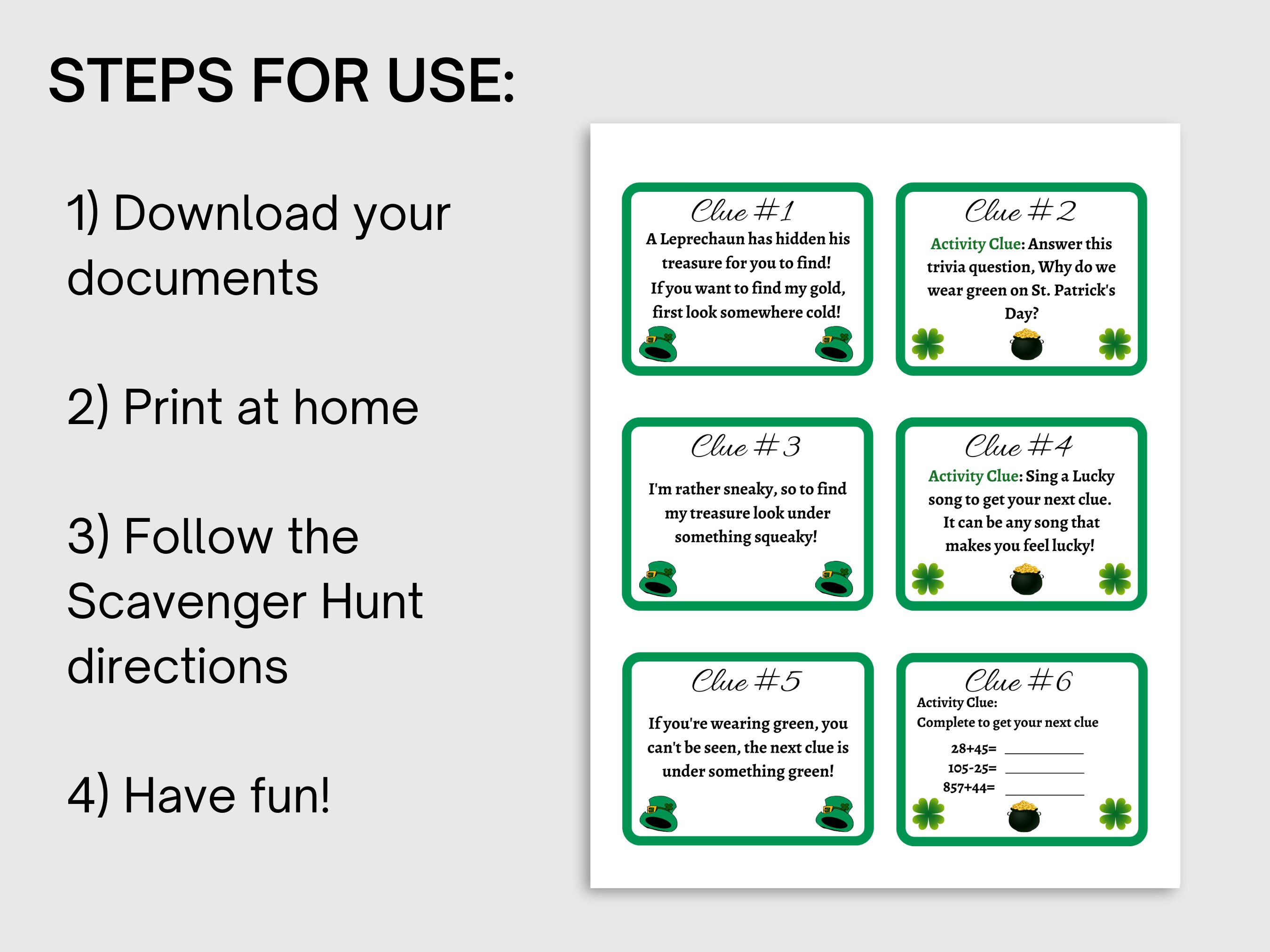 St. Patricks Day Scavenger Hunt for Kids| St. Patricks Day Treasure ...