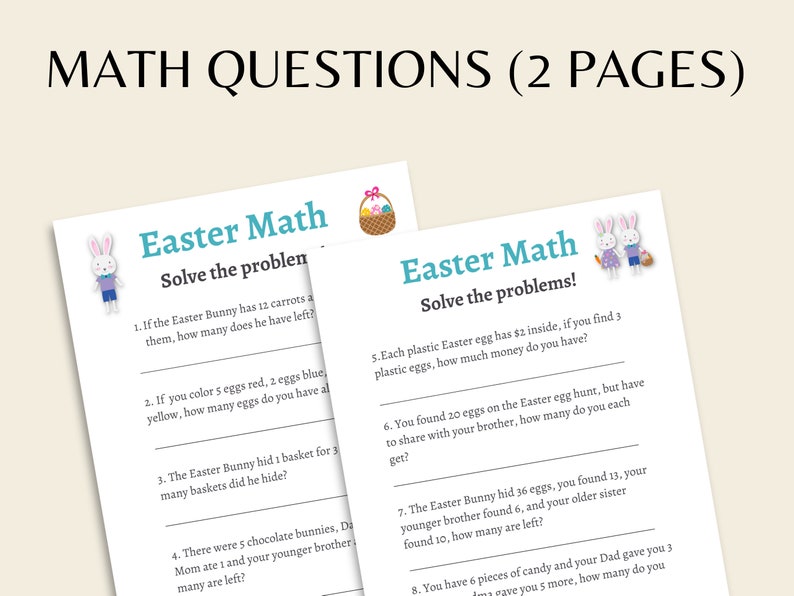 Easter Math Easter Math Worksheets for 5K to 2nd Grade Math Challenge ...