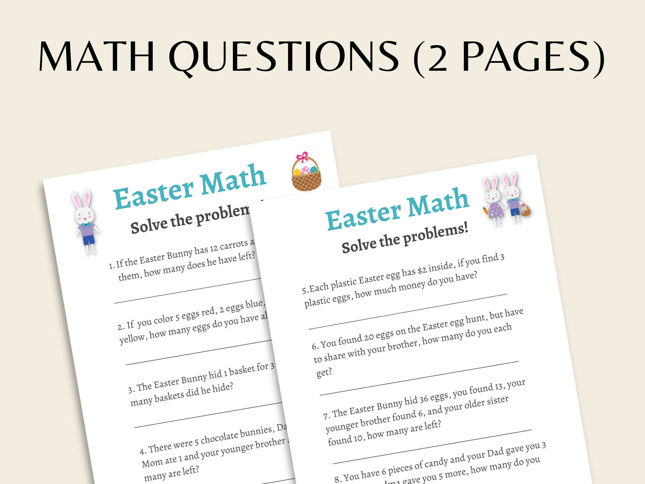 Easter Math Easter Math Worksheets for 5K to 2nd Grade Math Challenge ...