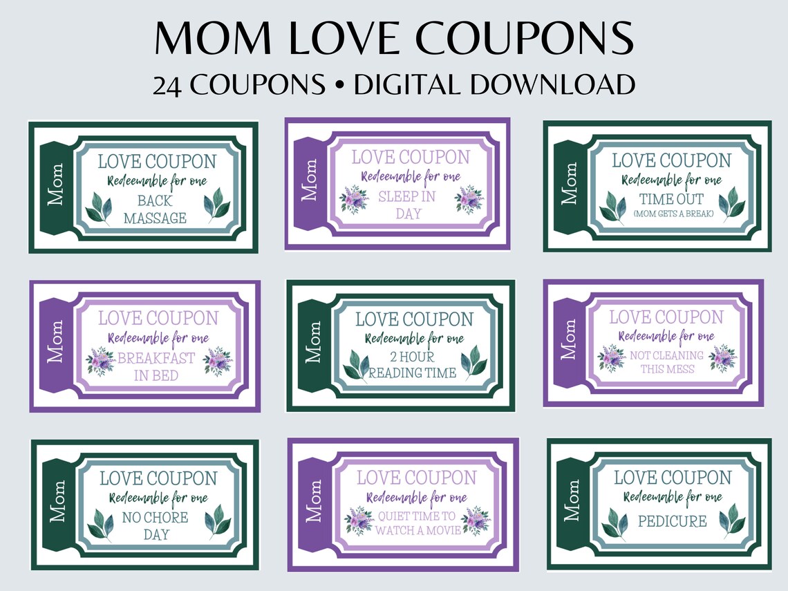 Love Coupons for Moms Printable Mom Love Coupons Love Coupons for Her ...
