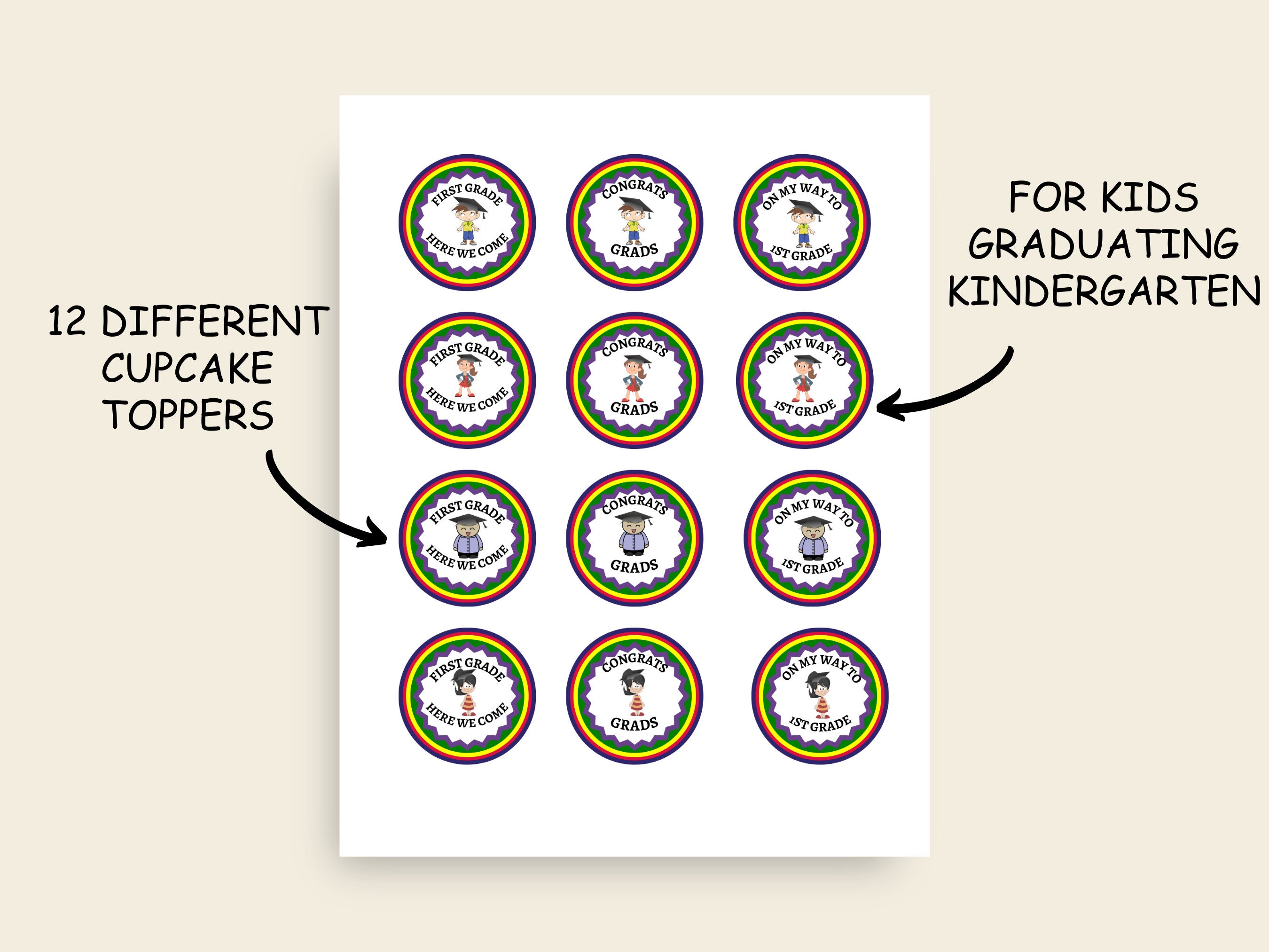 Kindergarten Graduation Cupcake Toppers Printable Graduation Cupcake ...
