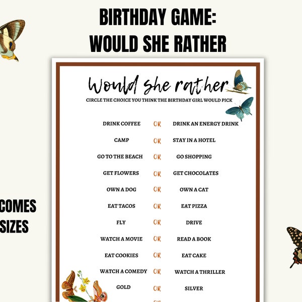 Would Be Rather Birthday Game - Etsy
