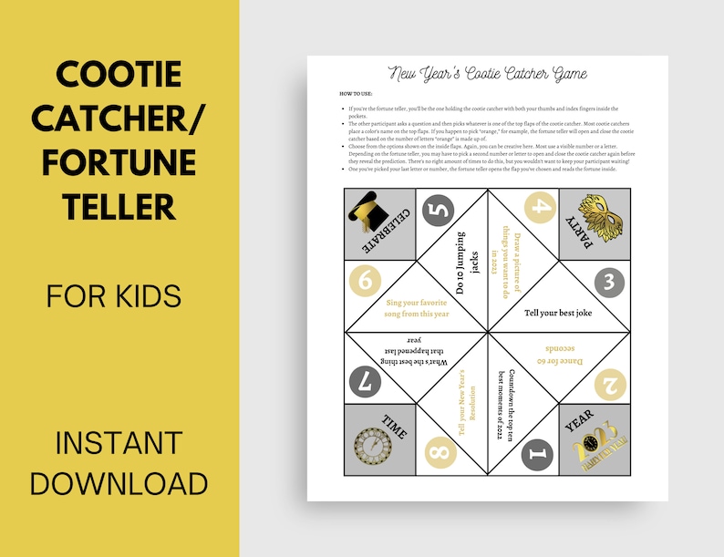 New Year's Eve Cootie Catcher Game | Printable Game for Kids| New Year ...