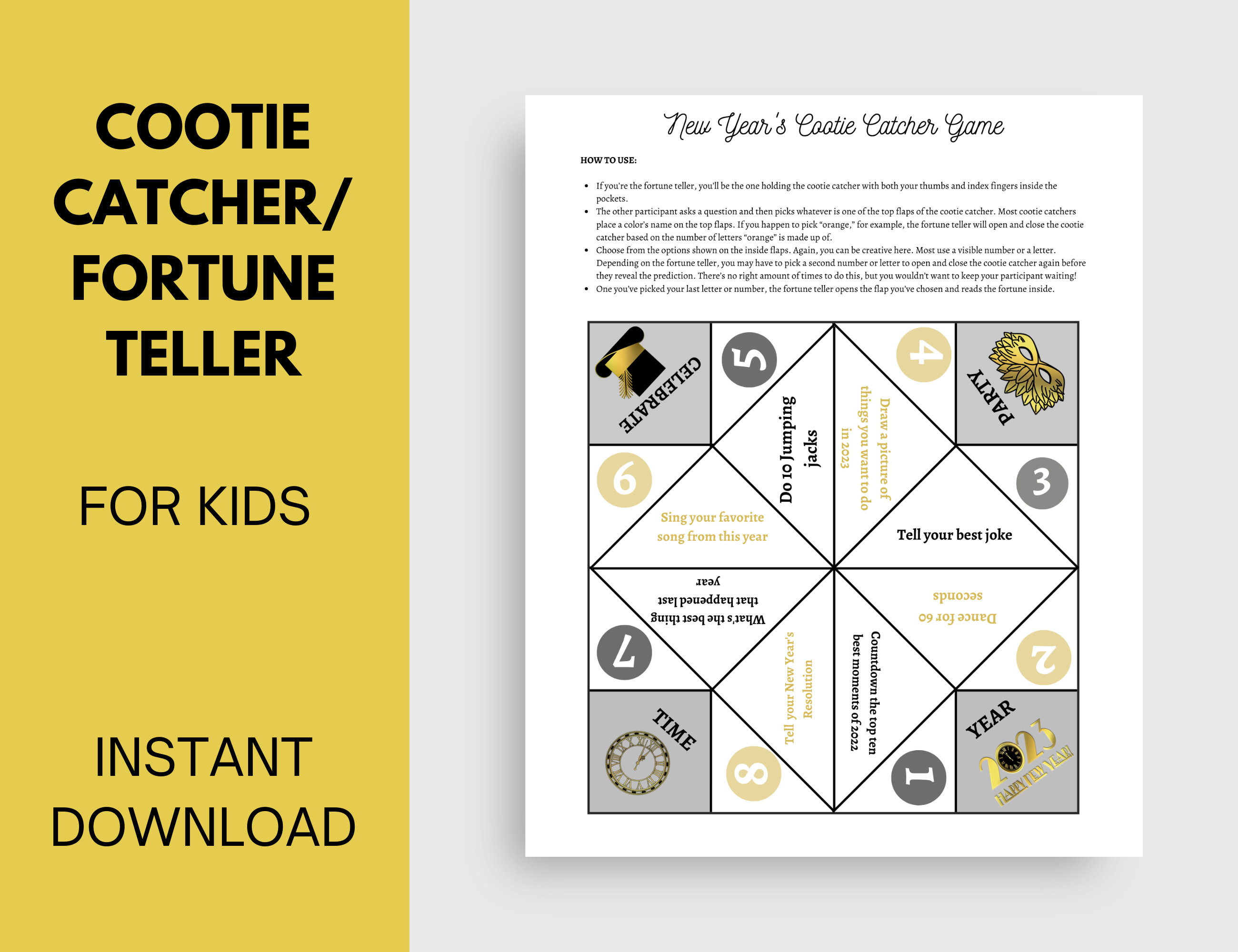 New Year's Eve Cootie Catcher Game | Printable Game for Kids| New Year ...