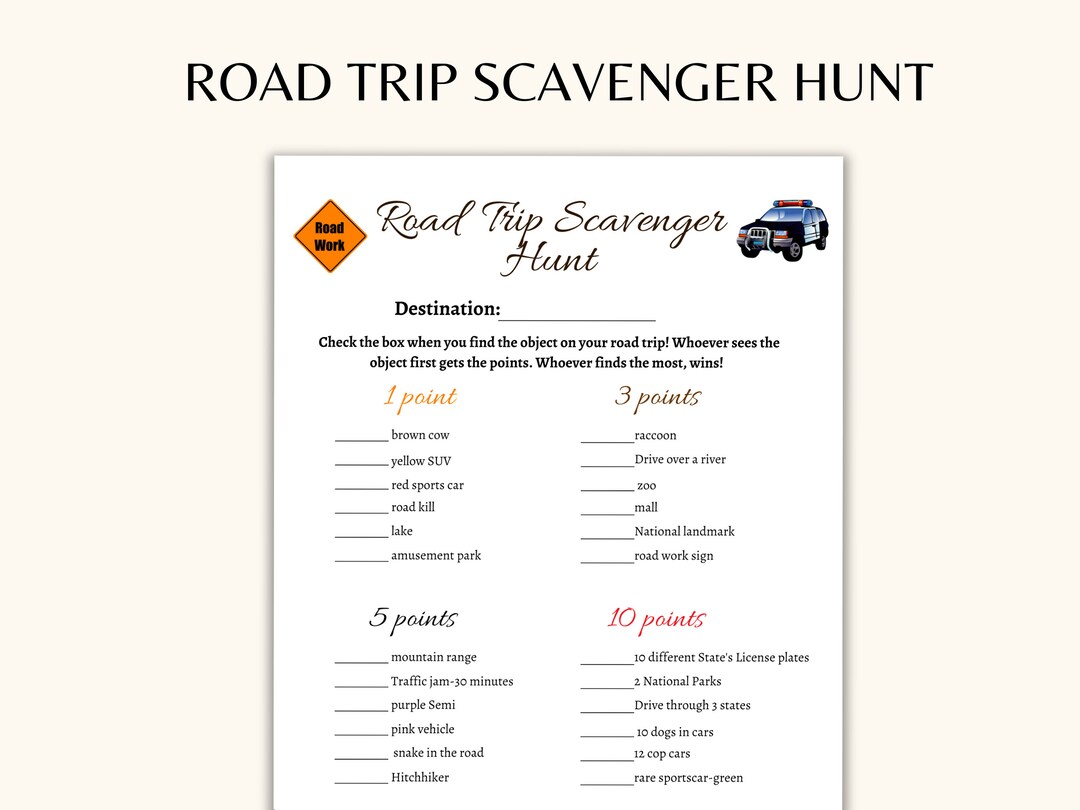 Road Trip Scavenger Hunt| Road Trip Games Printable| Kids Games Road ...