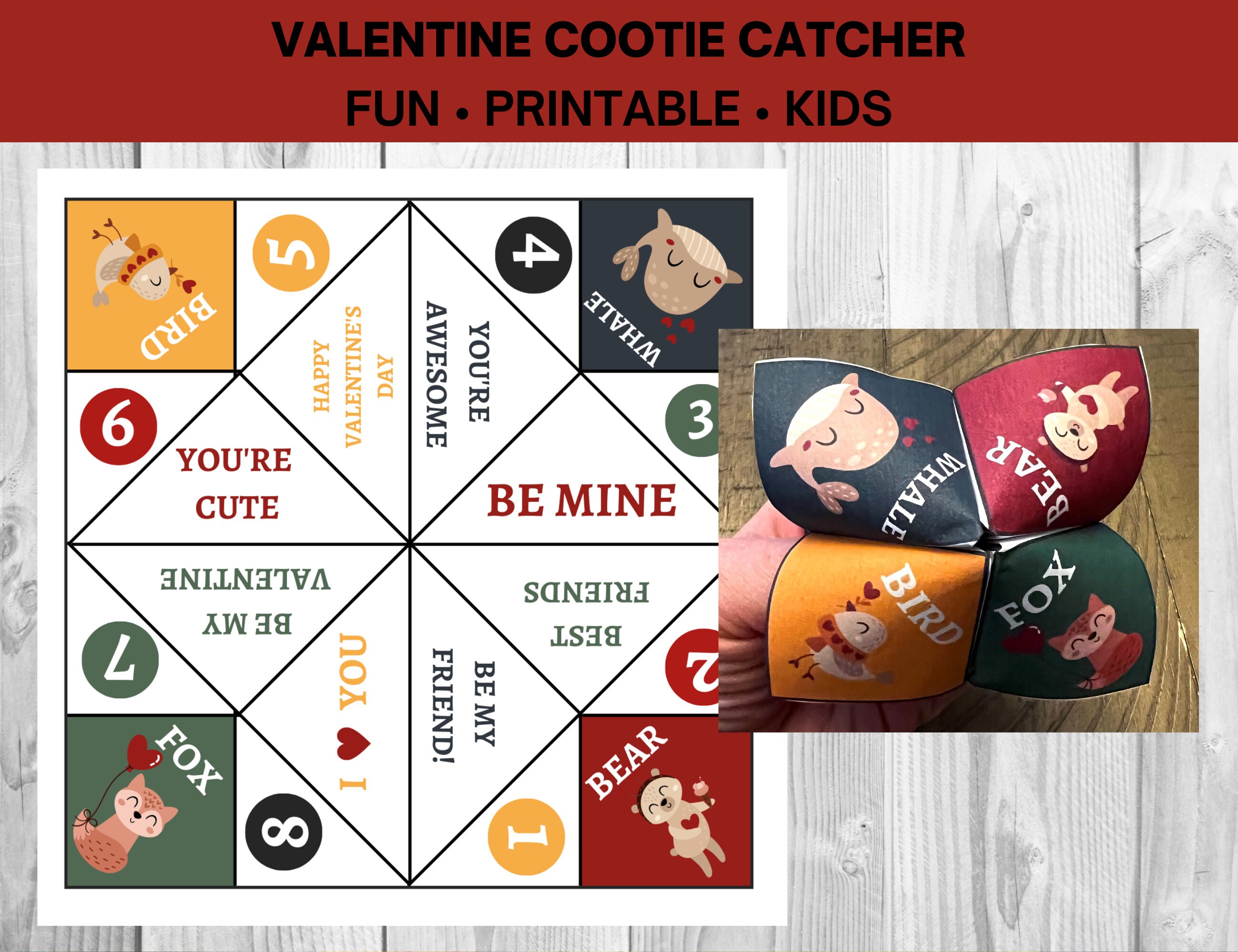 Valentine Cootie Catcherfortune Teller Cute Animal Classroom Valentine ...